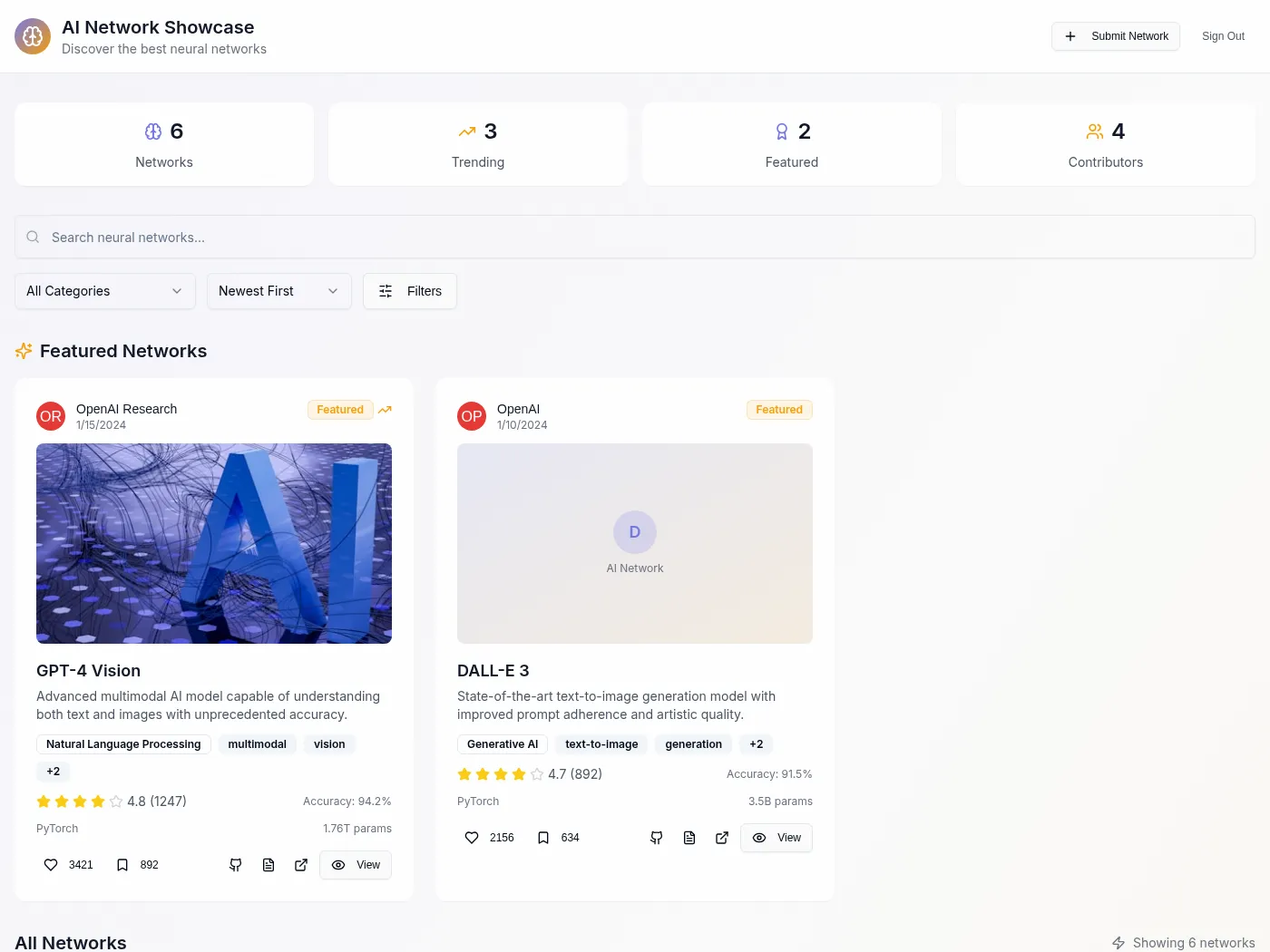 AI Network Showcase Platform
