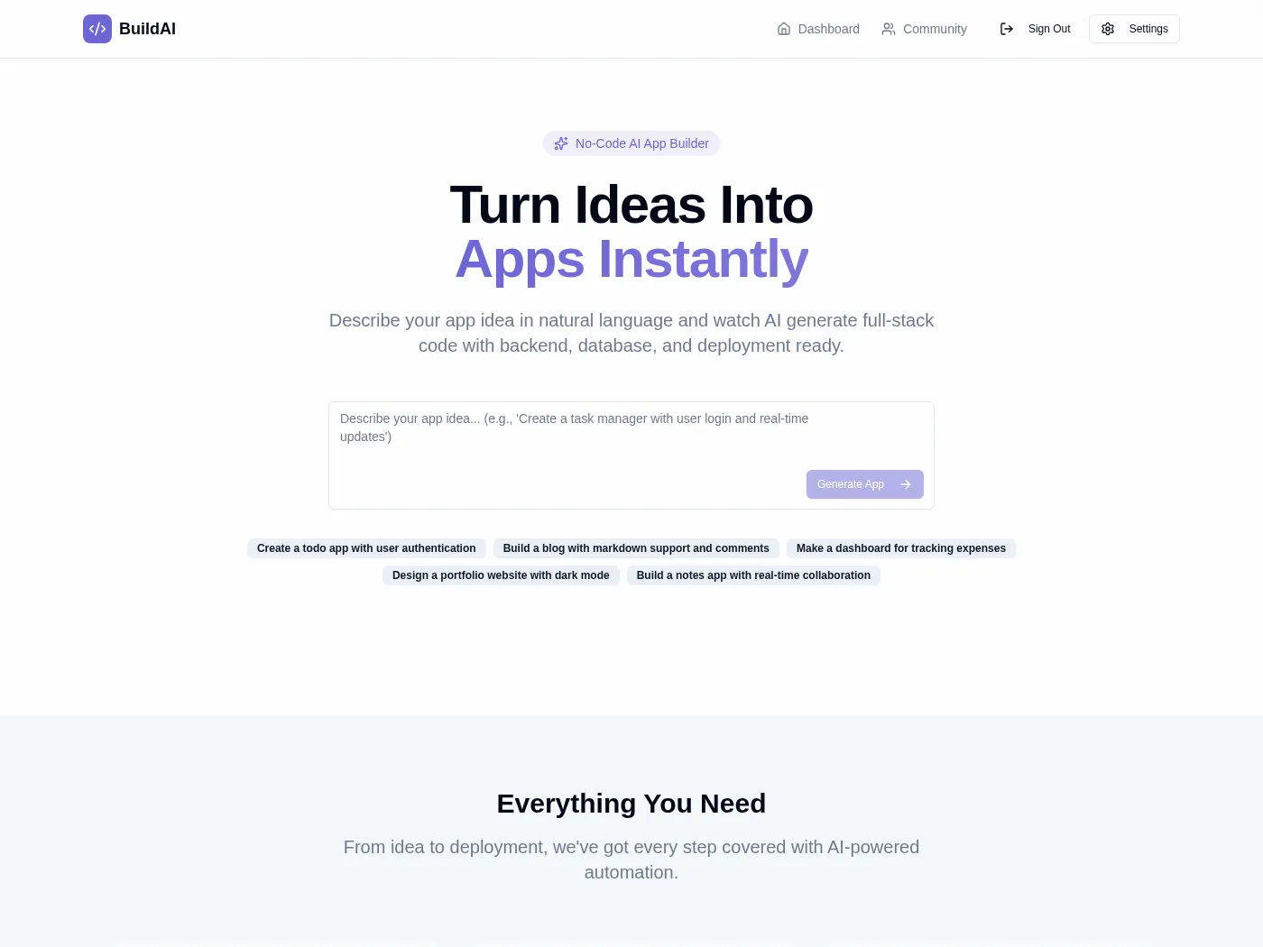 AI-Powered No-Code Full-Stack App Builder Platform