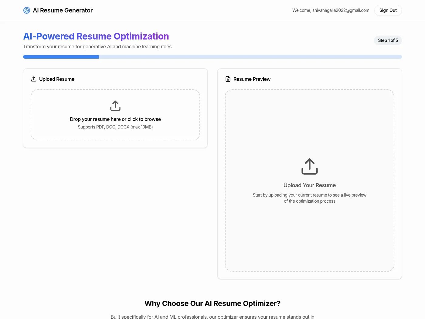 AI-Optimized Resume Generator for Generative AI & ML Roles
