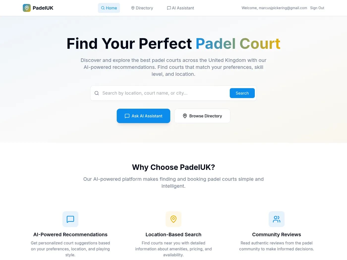 AI-Powered Padel Court Directory UK
