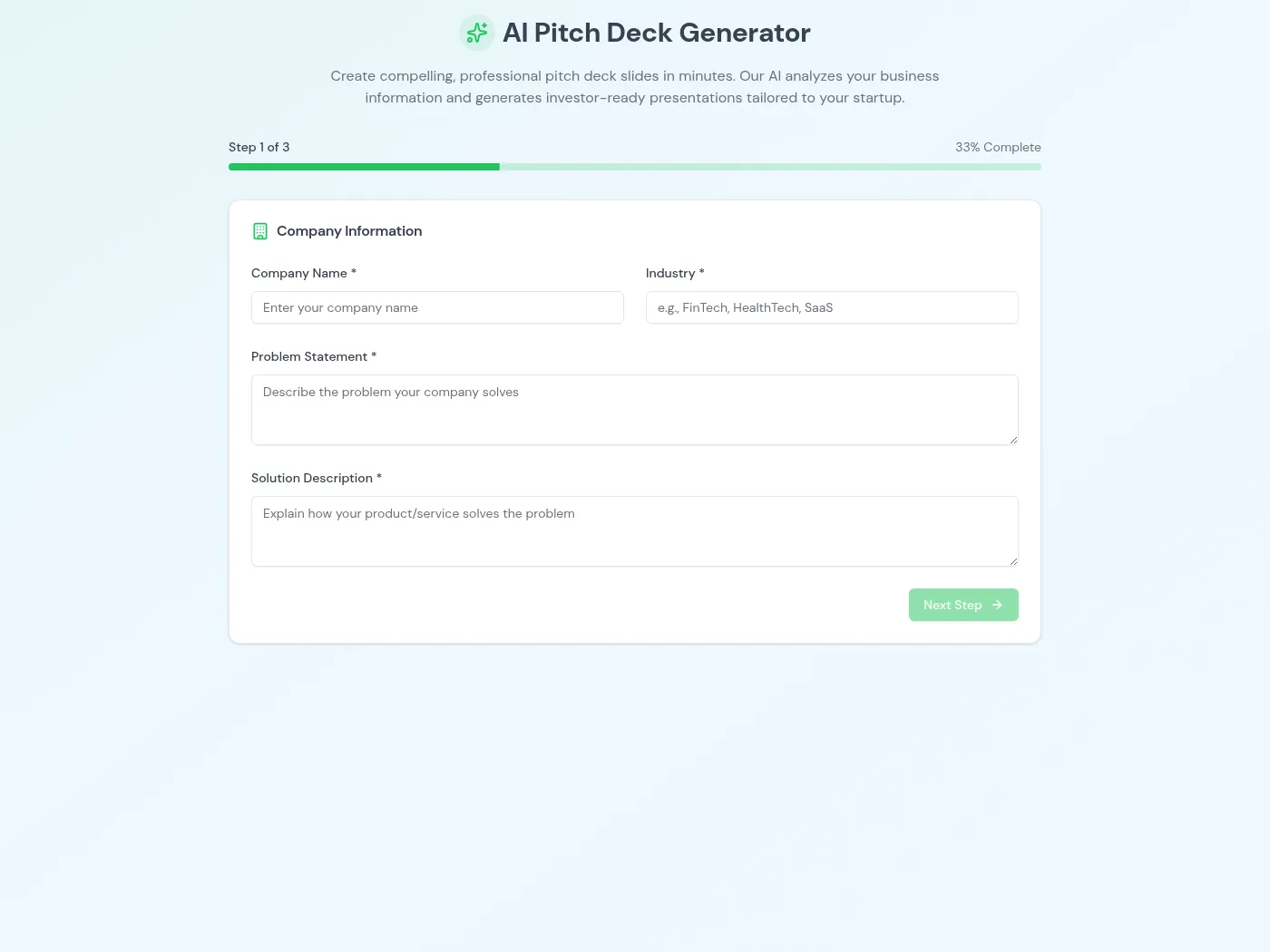 AI Pitch Deck Slide Maker