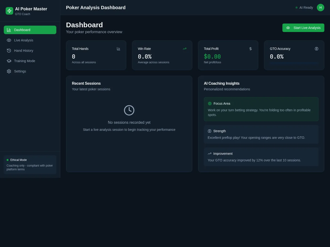AI Poker Master: Real-Time GTO Poker Coach & Screen Analyzer