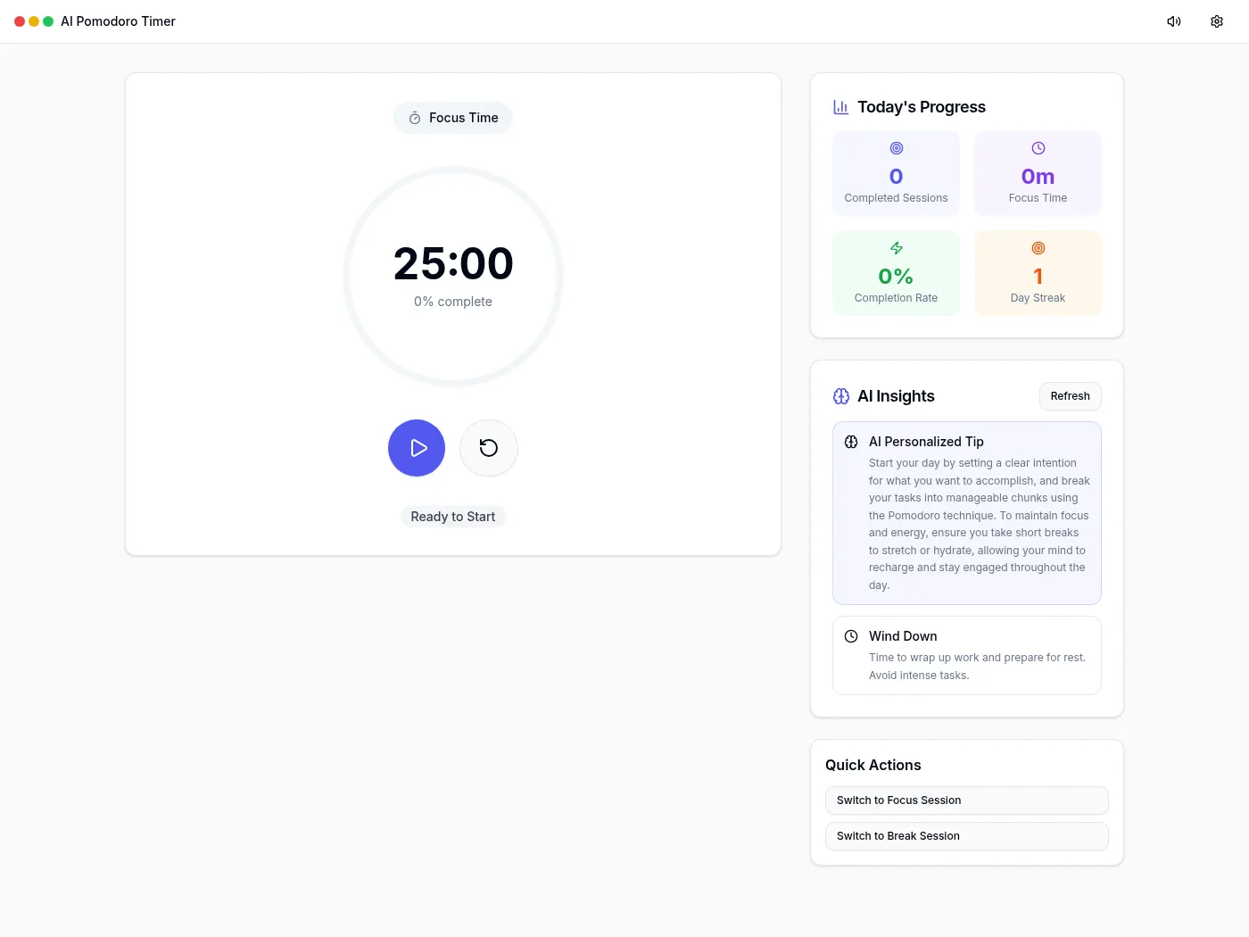 AI-Powered Pomodoro Desktop Timer