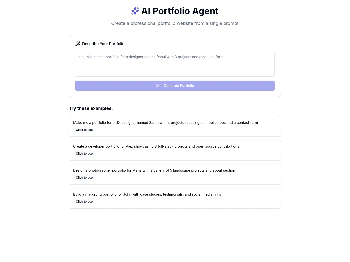 AI Portfolio Agent: Instant Website Builder from Prompts