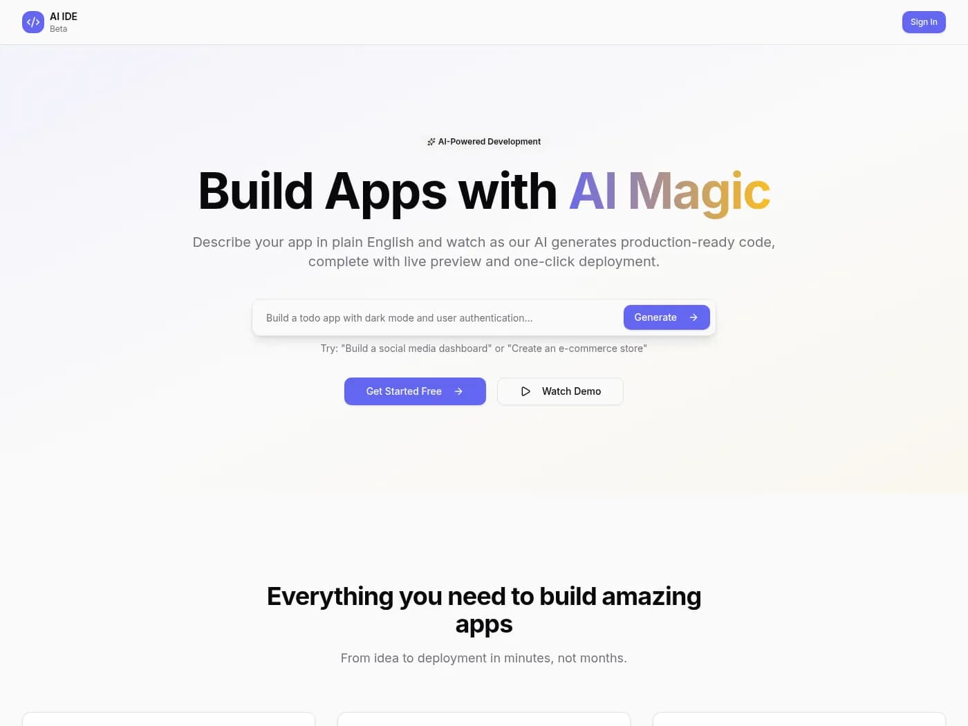 AI-Powered Full-Stack App Generator & IDE
