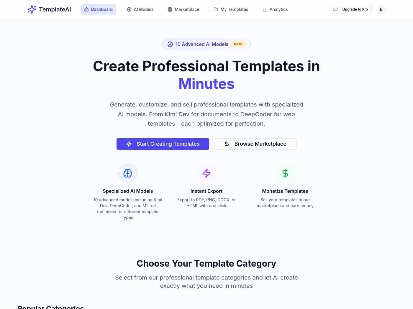 AI-Powered Digital Template Creator & Marketplace