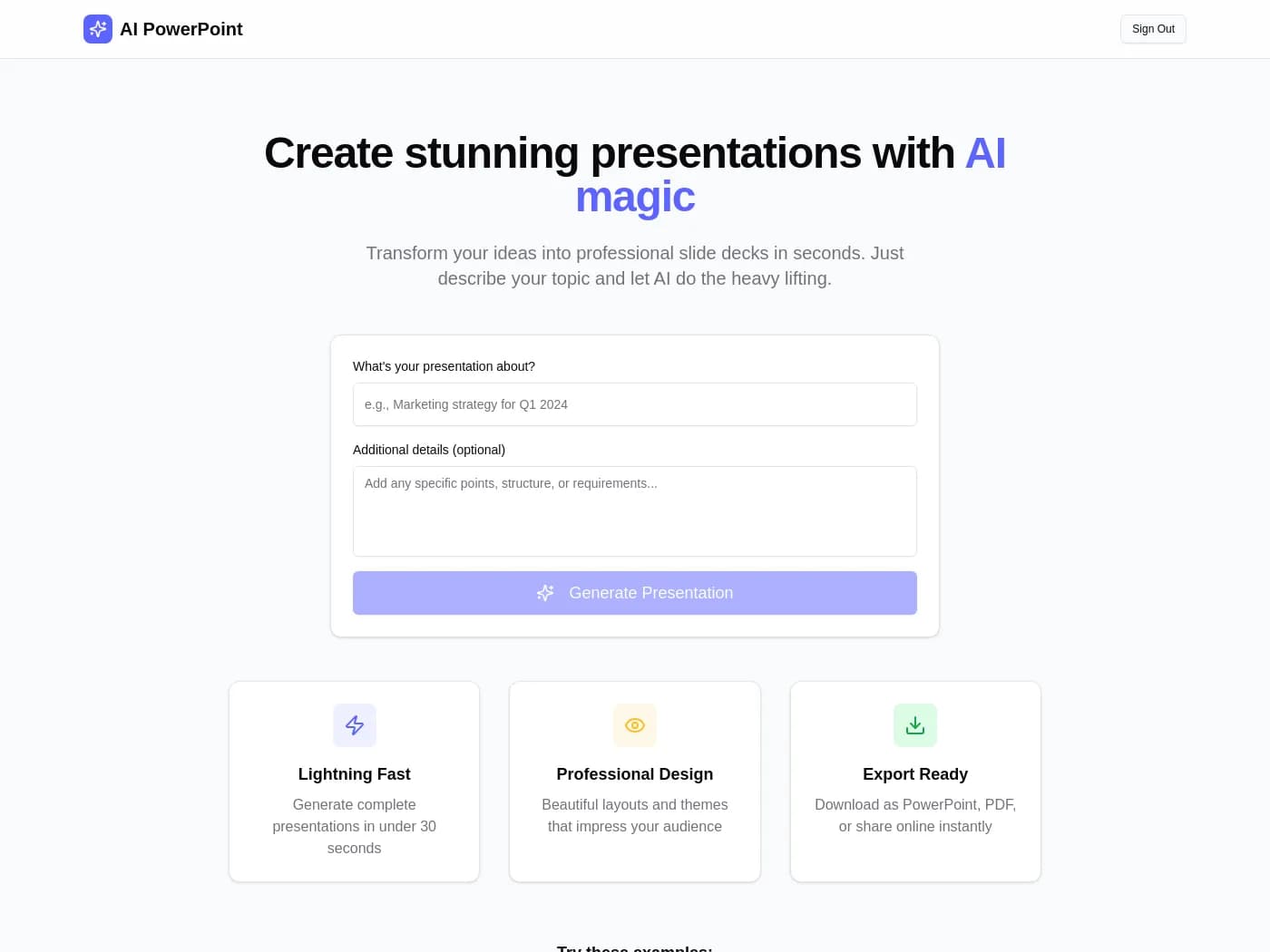 AI PowerPoint Generator - Gamma Clone