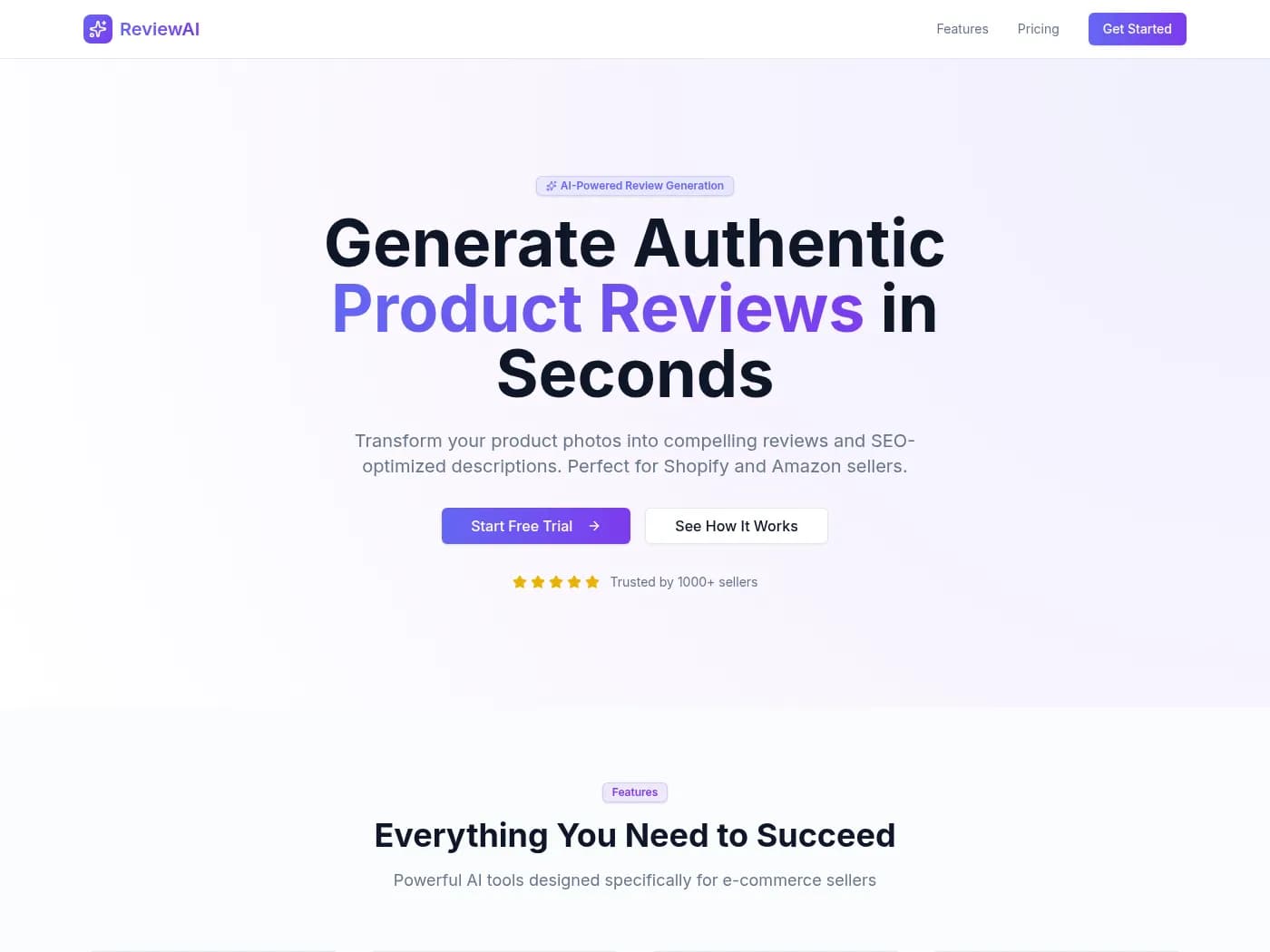 AI Product Review & Description Generator for E-commerce Sellers
