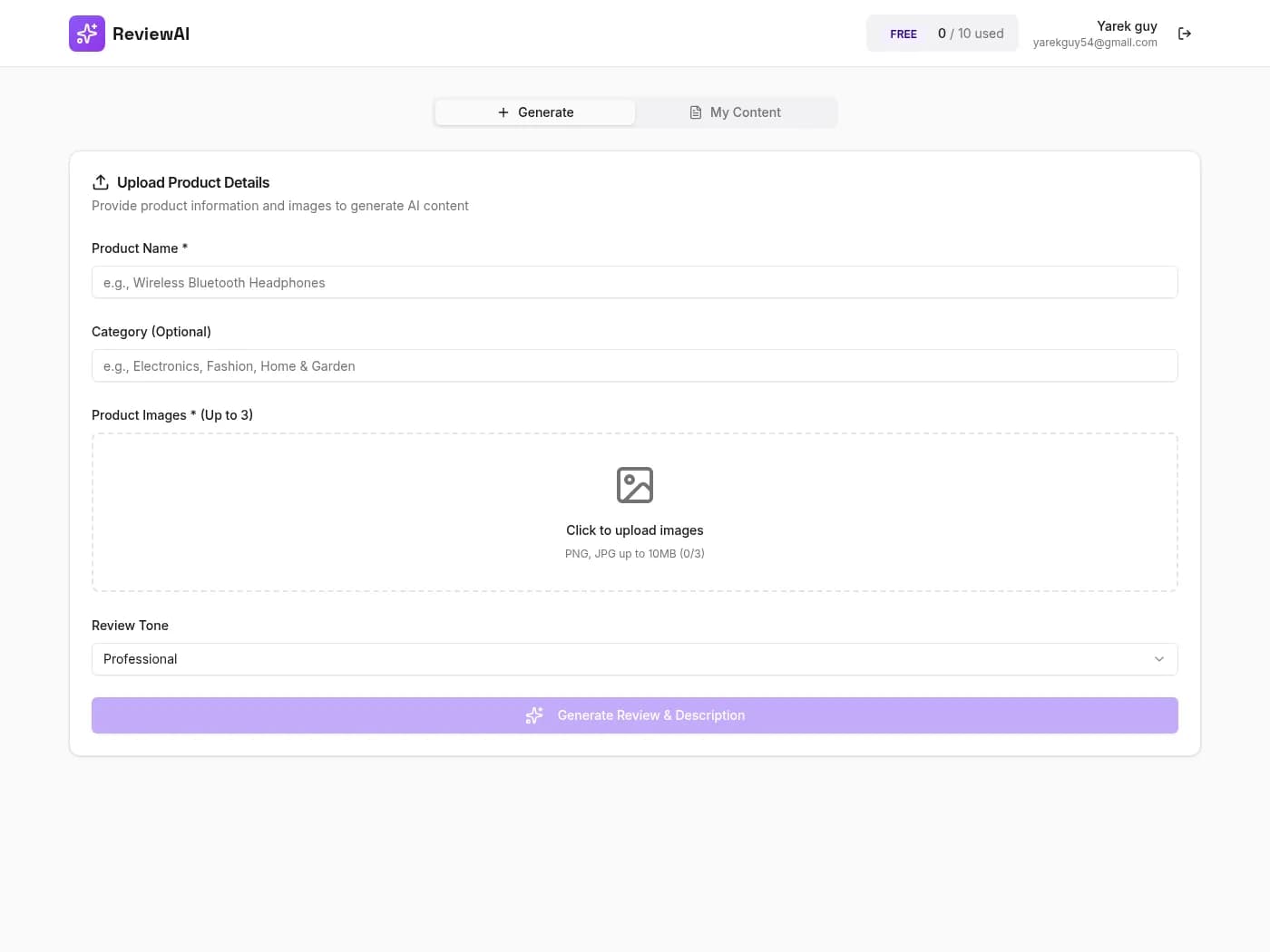 AI Product Review & Description Generator for E-commerce Sellers