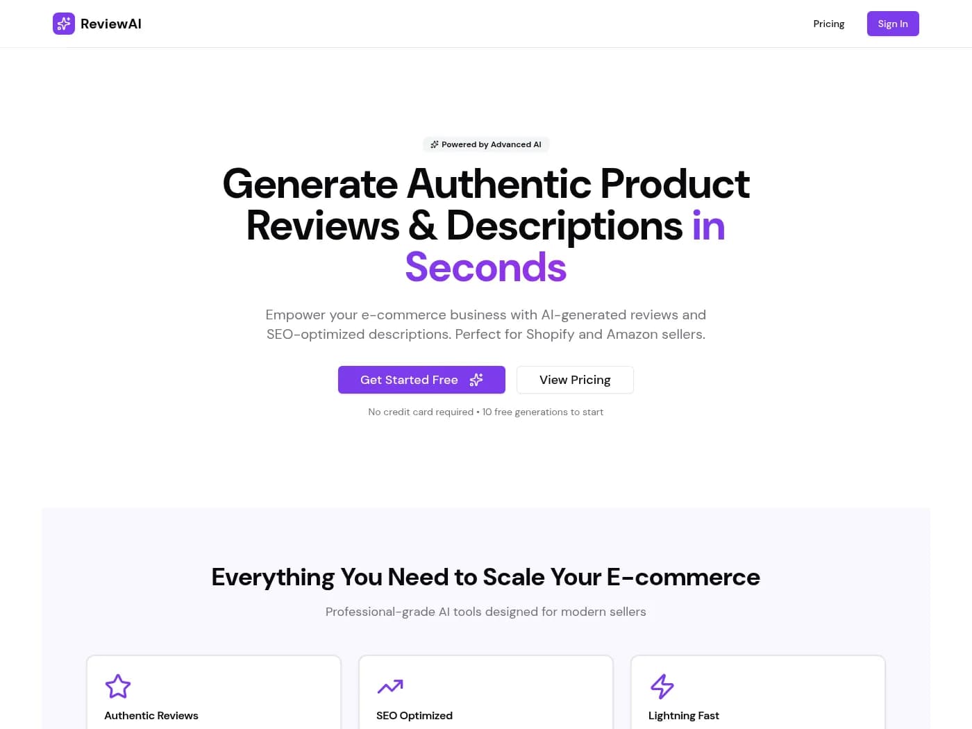 AI Product Review & Description Generator for E-commerce Sellers