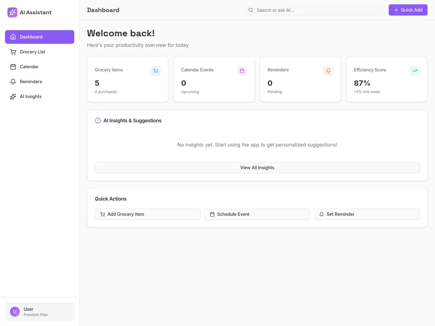 AI Productivity Assistant for Groceries, Calendars, and Smart Reminders