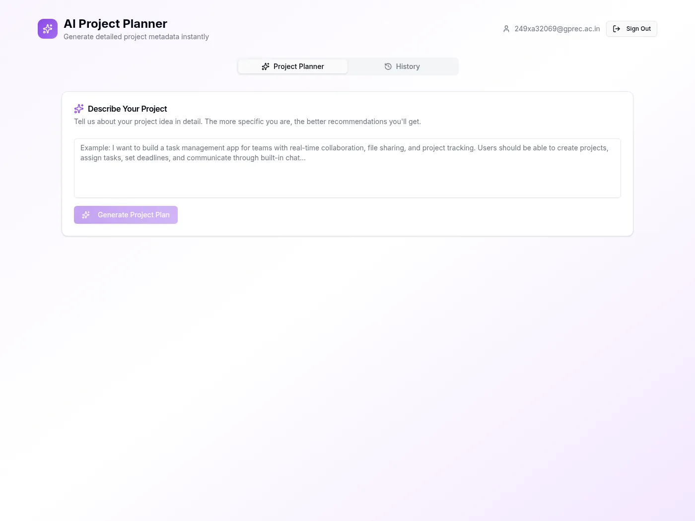 AI Project Planner & Metadata Generator