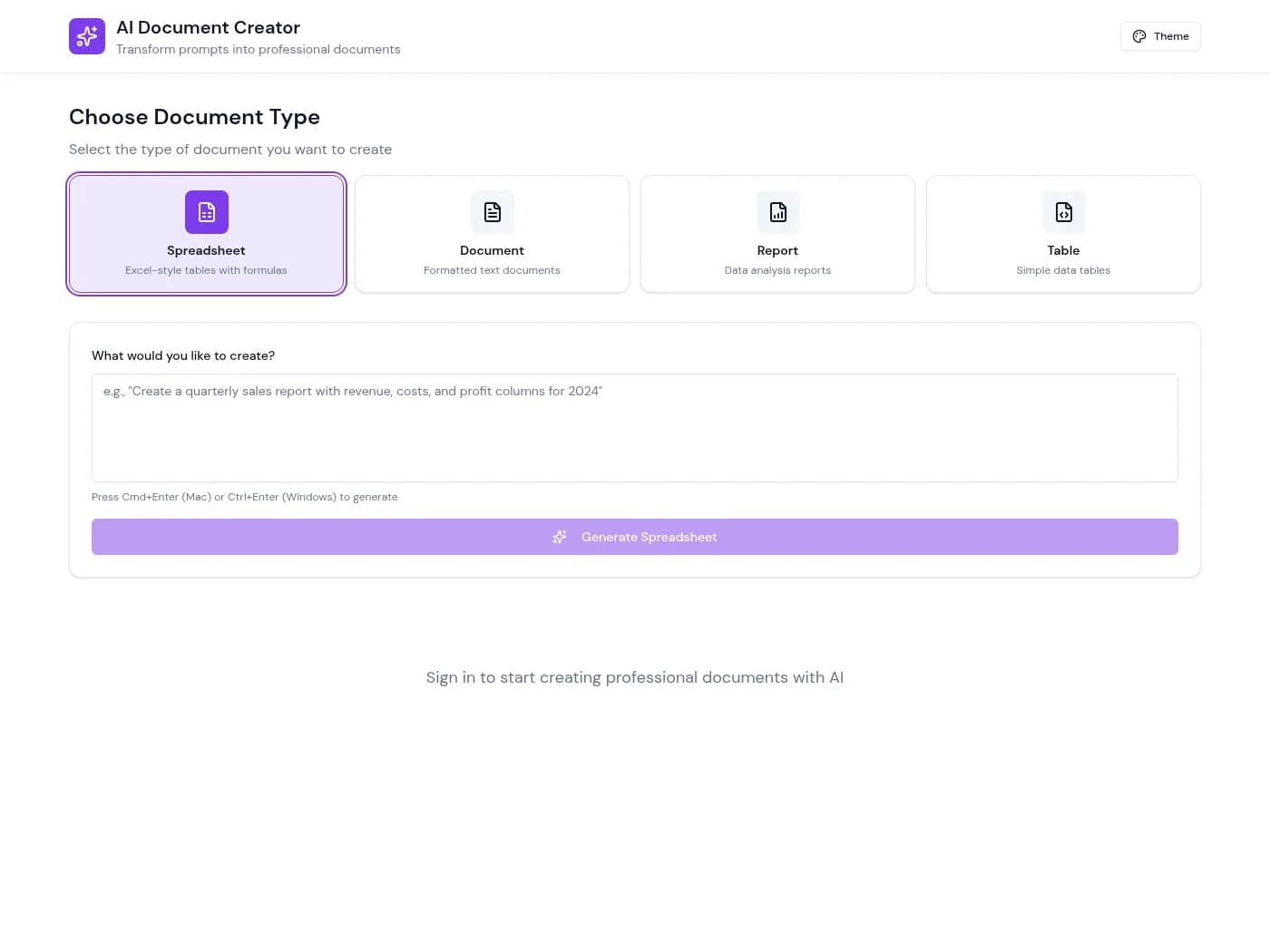 Prompt-Driven AI Document & Spreadsheet Creator