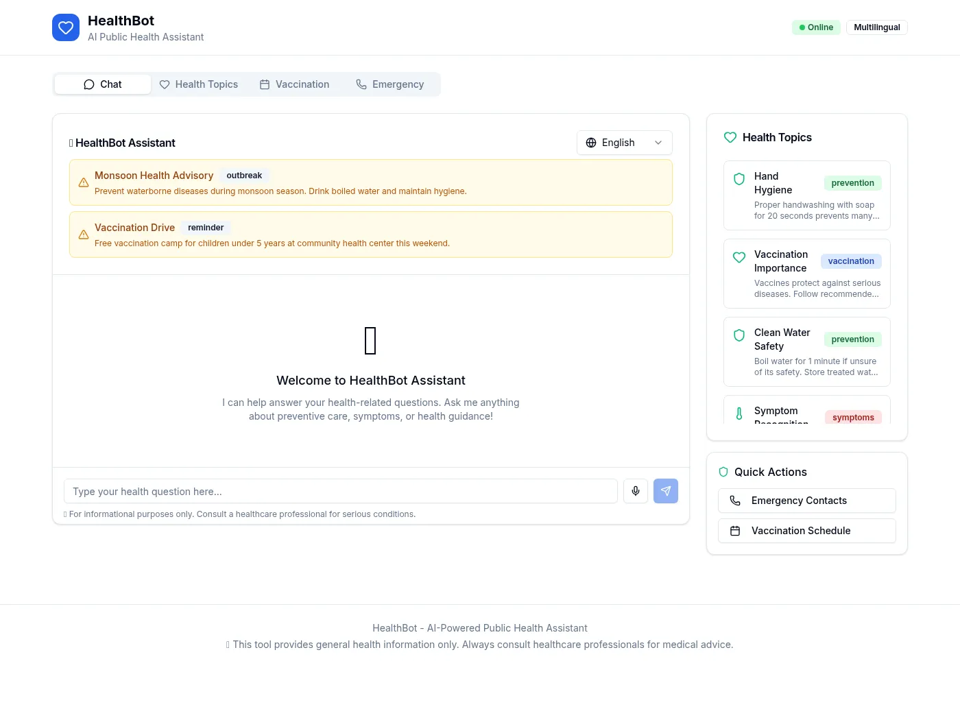 AI-Powered Multilingual Public Health Chatbot for Rural Education