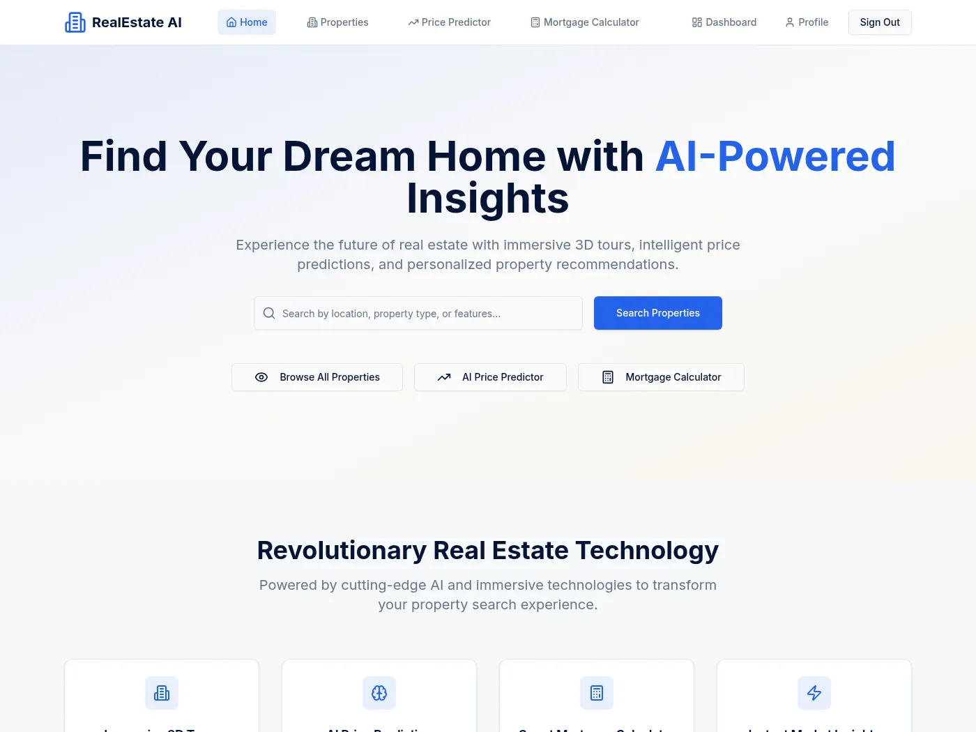 AI-Powered Real Estate Platform with 3D Tours & Price Prediction