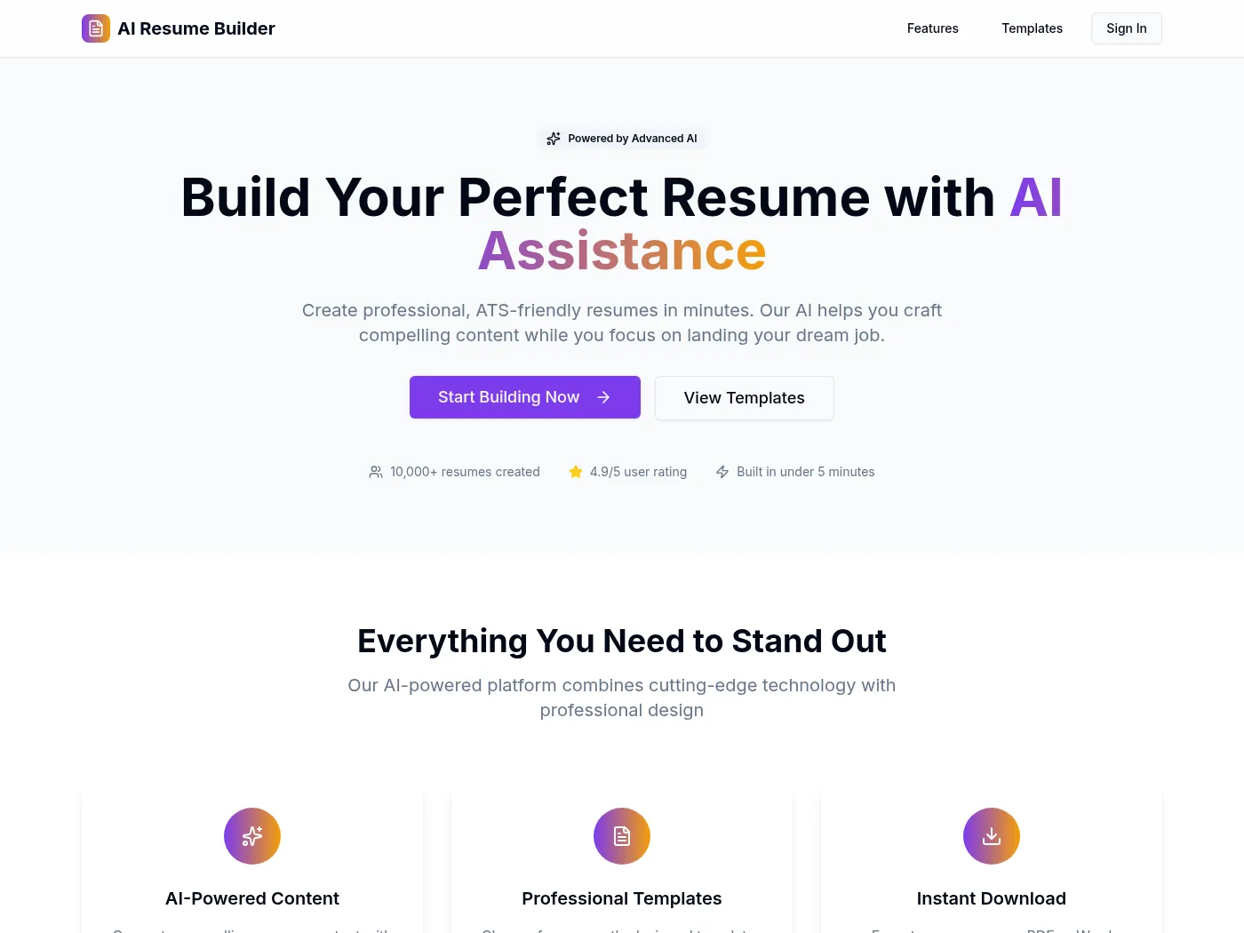 AI-Powered Resume Builder with Templates and Download Feature