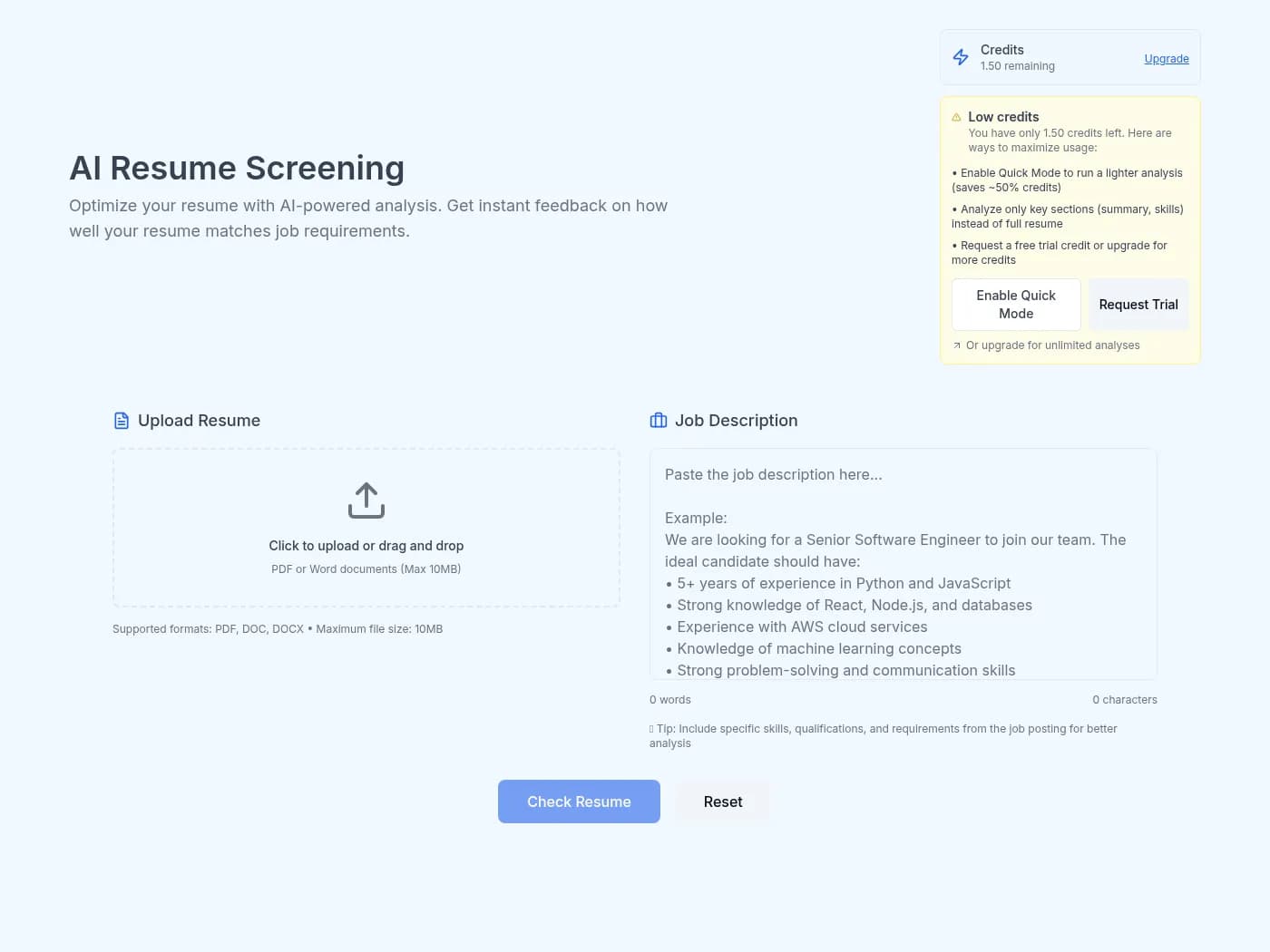AI Resume Screening Web App (ATS) – Intelligent Resume Matcher & Analyzer
