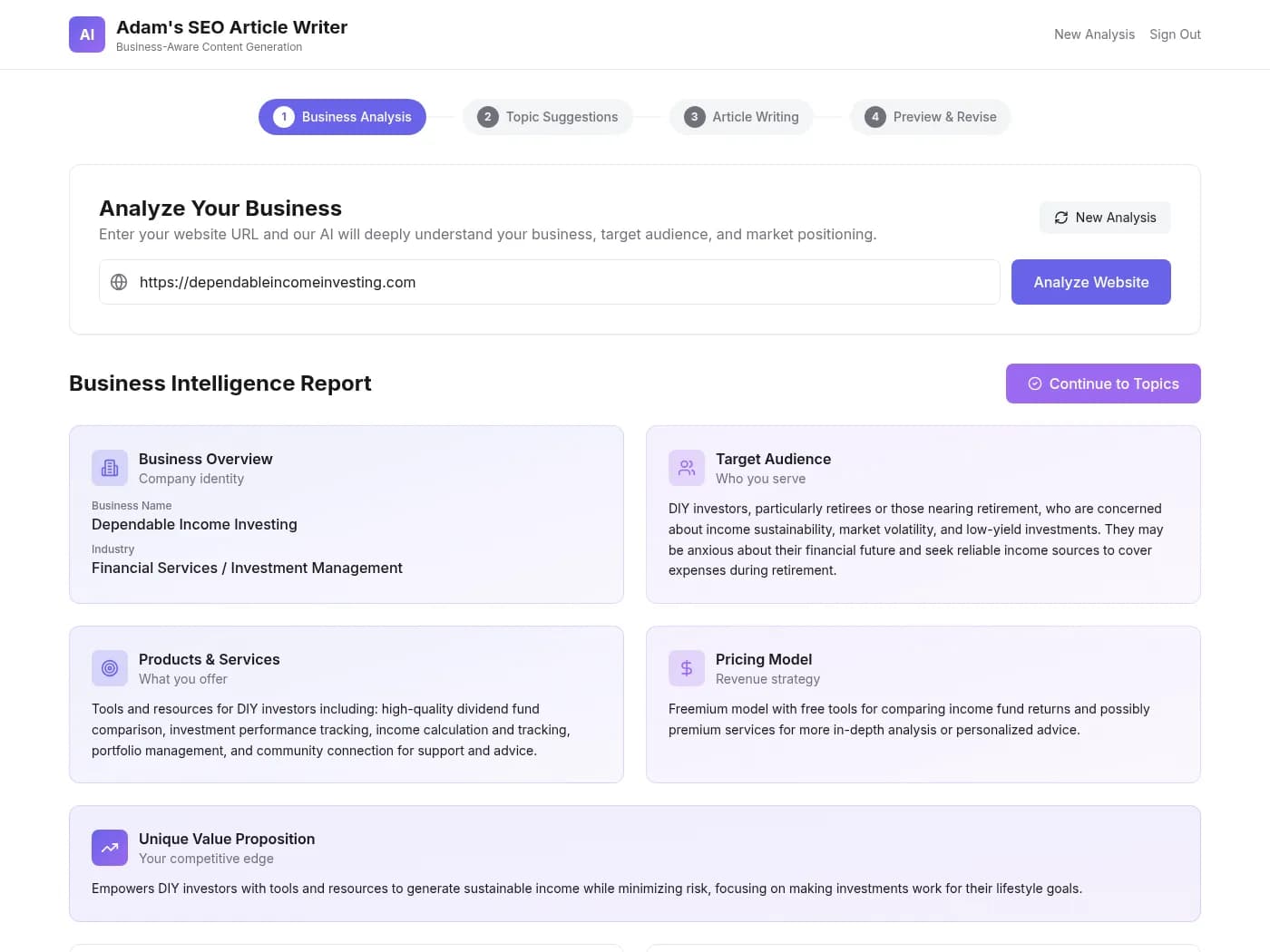 AI-Powered SEO Article Writer with Business-Aware Content Generation