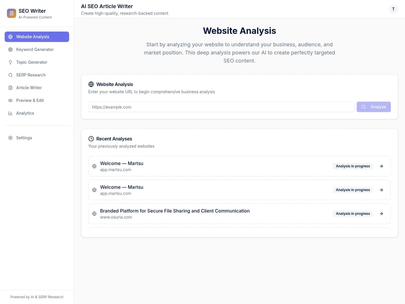 AI-Powered SEO Article Writer & Business Analyzer