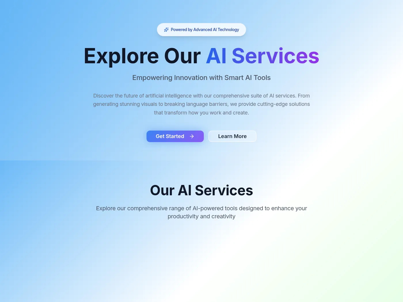 AI Services Landing Page with React & Tailwind