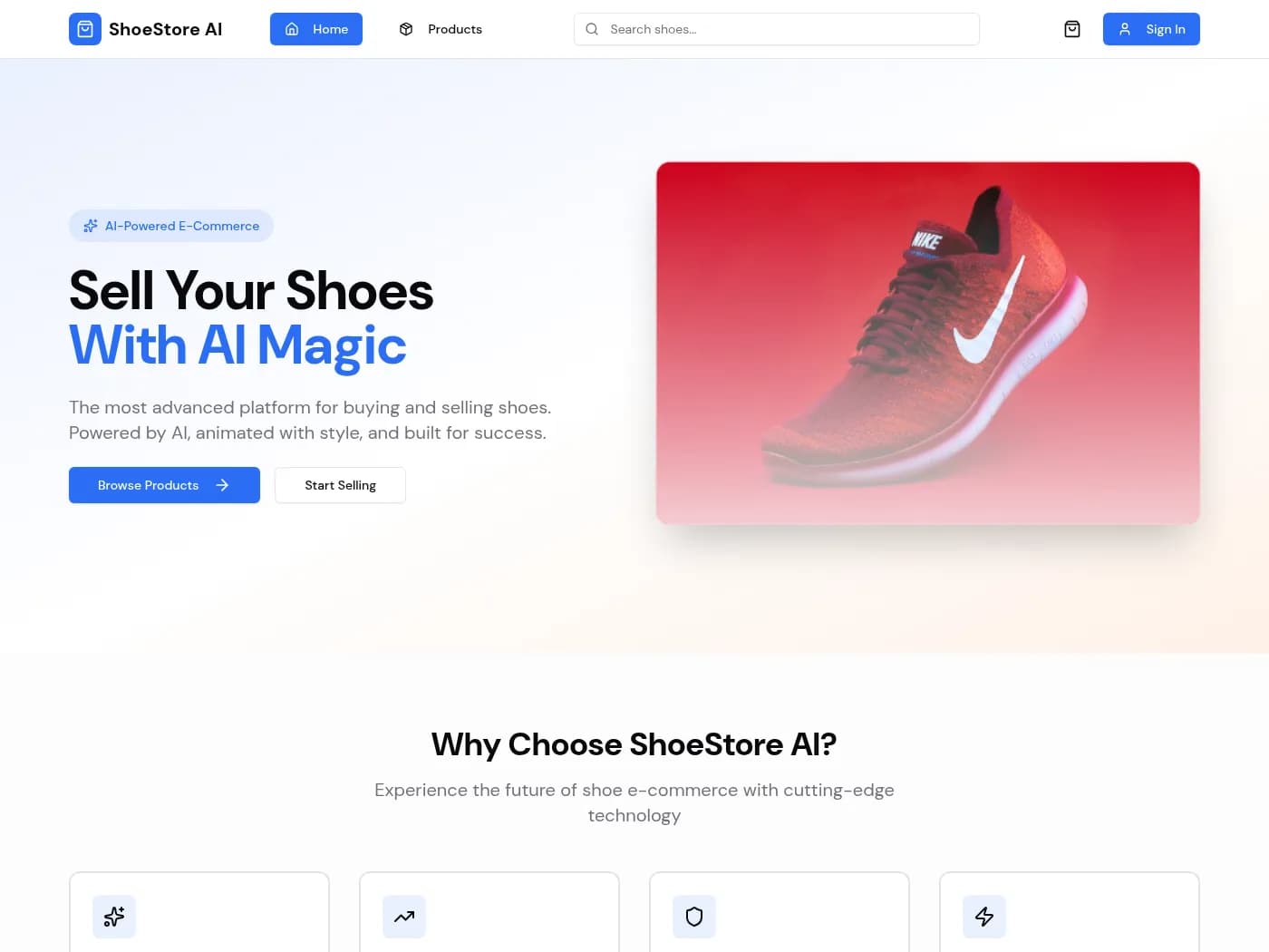 AI-Powered Animated Shoe E-Commerce Platform