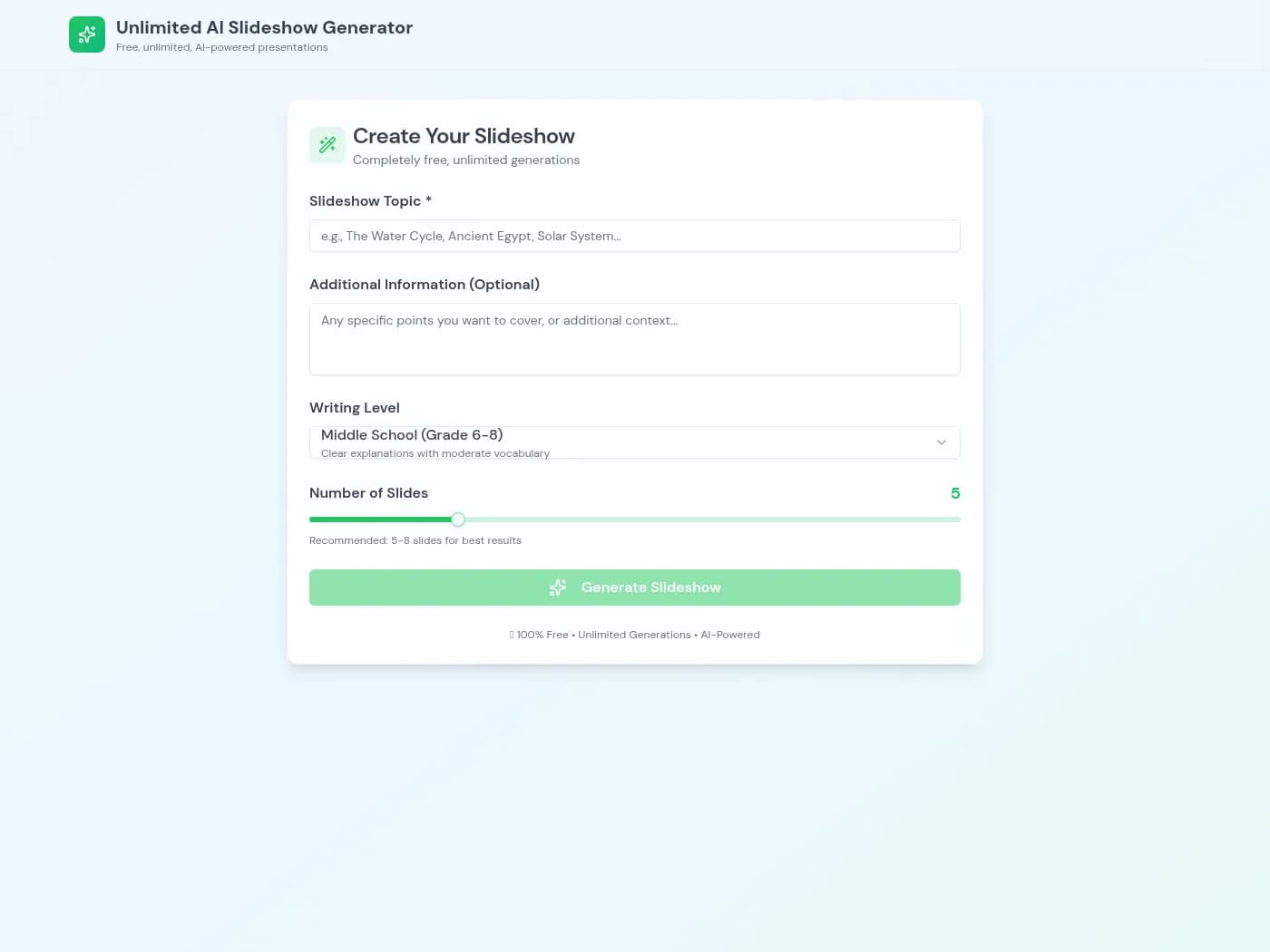 Unlimited AI Slideshow Generator