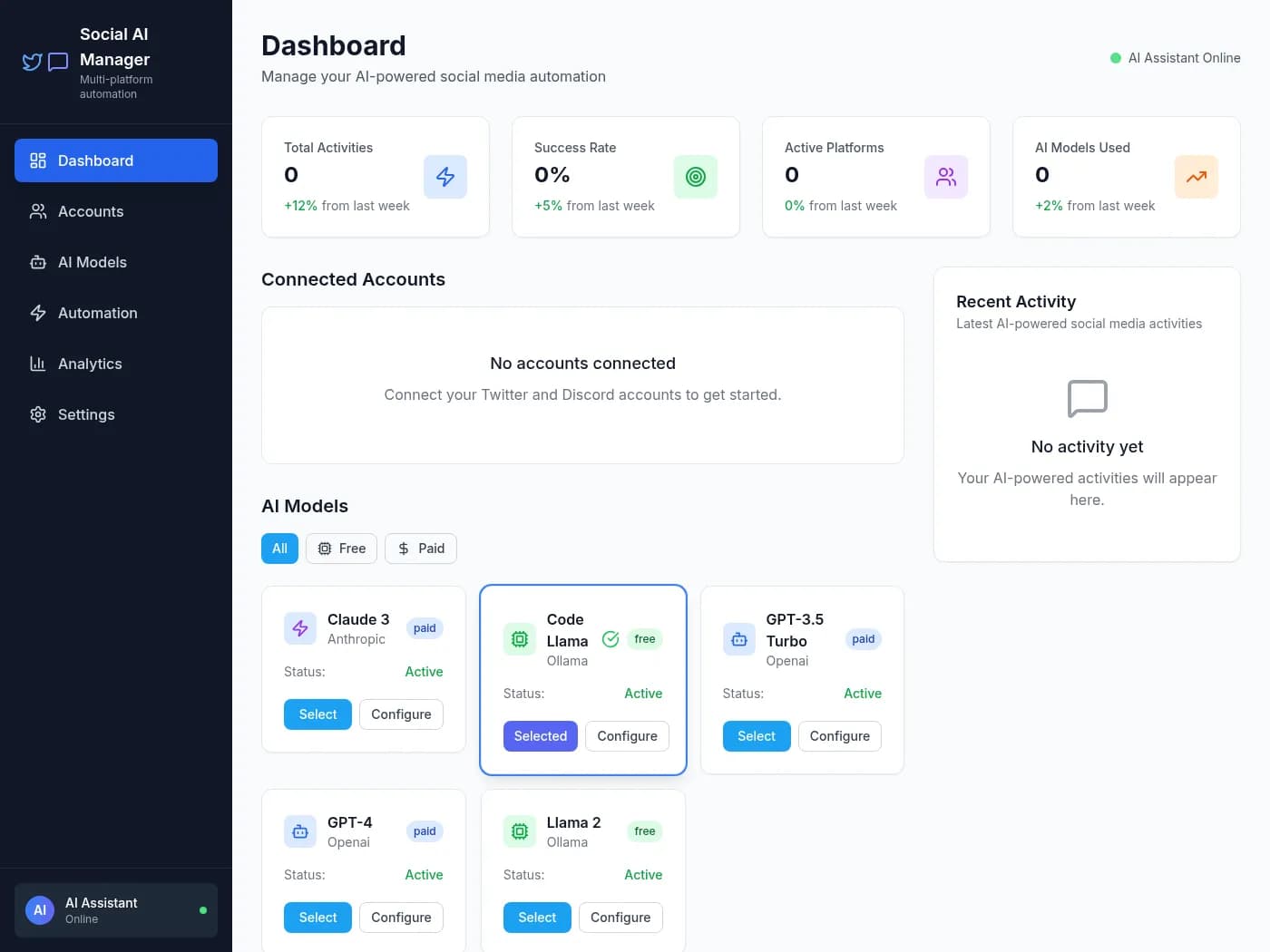 AI-Powered Social Account Manager for Twitter & Discord