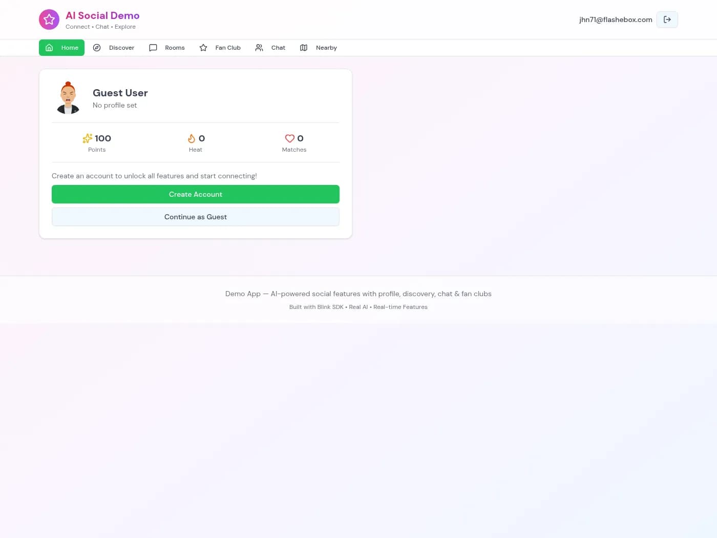 AI-Powered Social Demo App with Profile, Discovery, Chat & Fan Clubs