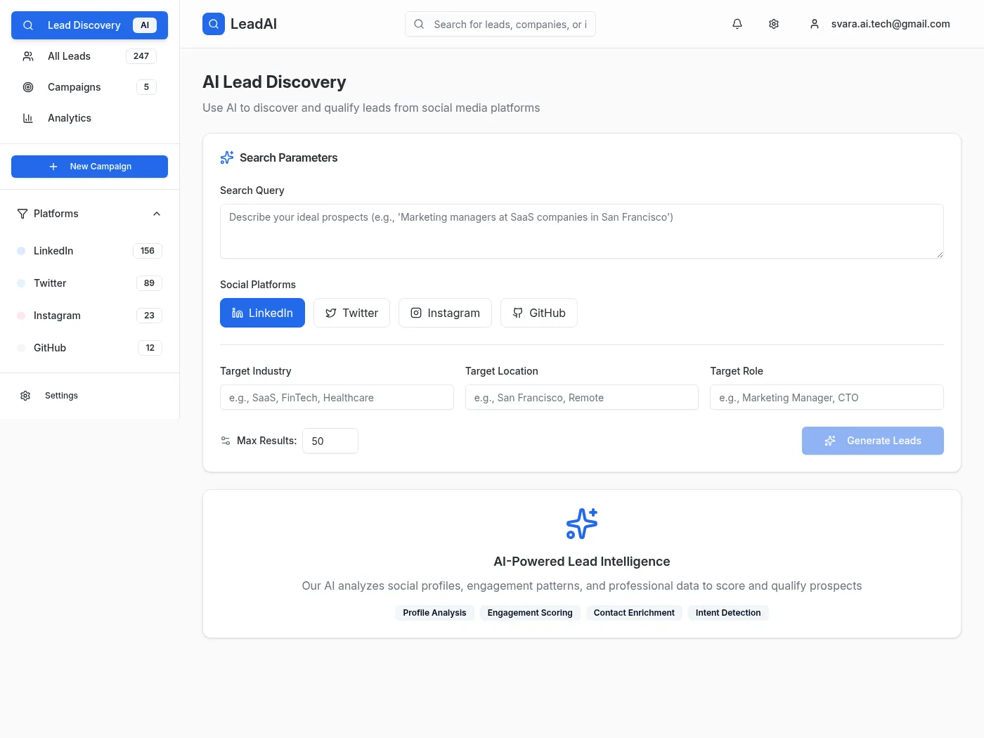 AI Social Leads Generator Platform