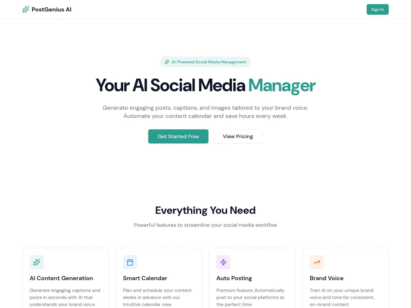 AI Social Media Manager & Content Calendar SaaS