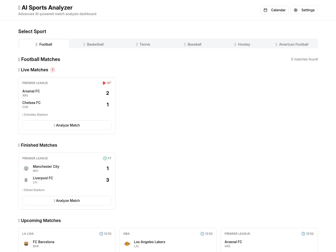 AI Sports Match Analyzer Dashboard
