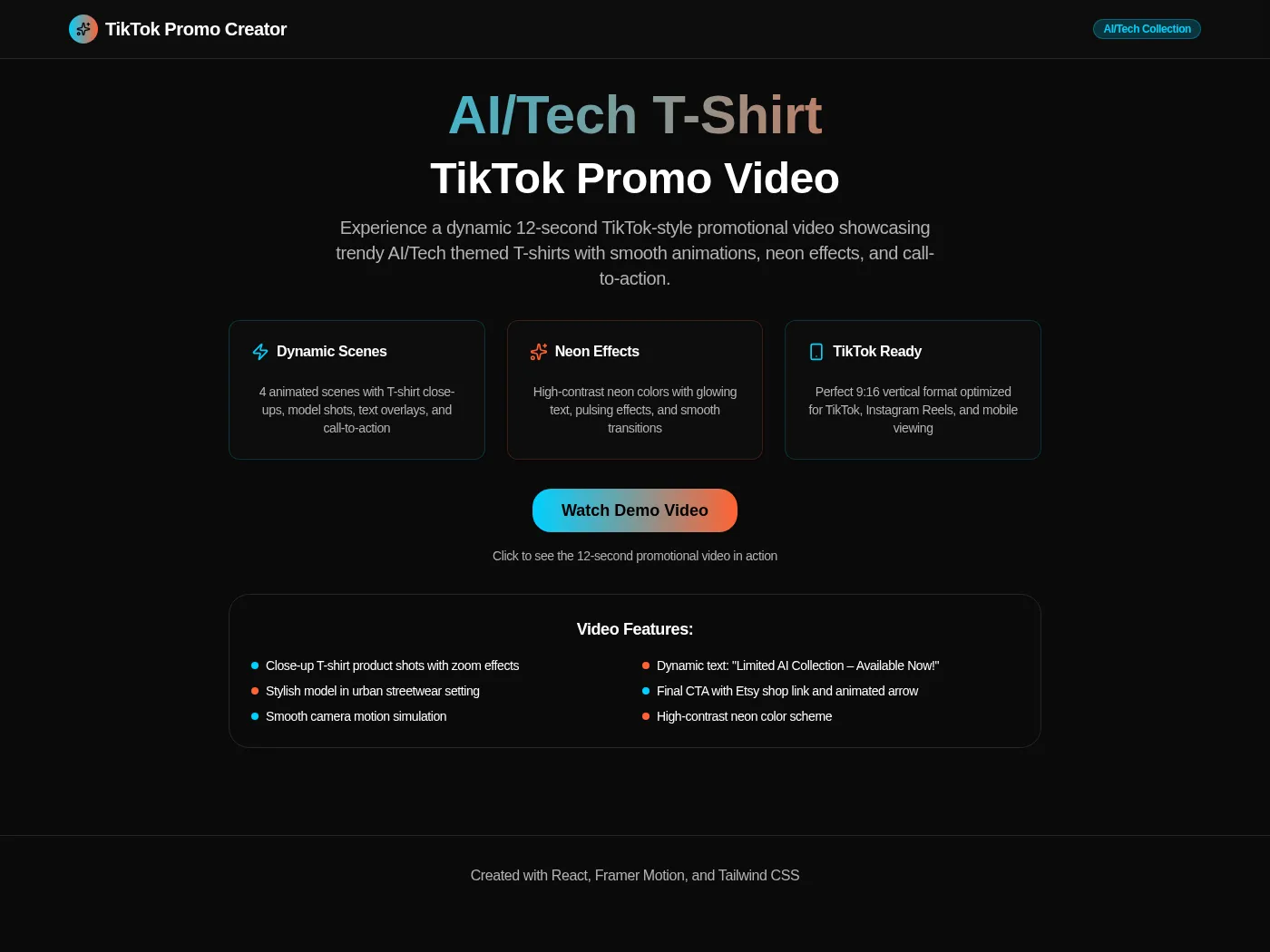 AI/Tech T-Shirt TikTok Promo Video Creator