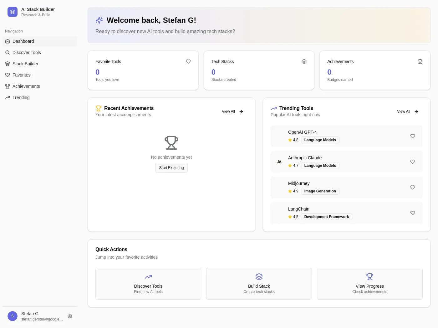 AI Tech Stack Builder & Research Platform