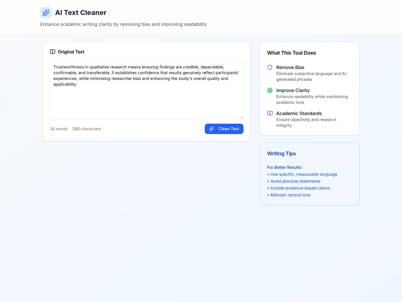 AI Text Cleaner for Academic Writing