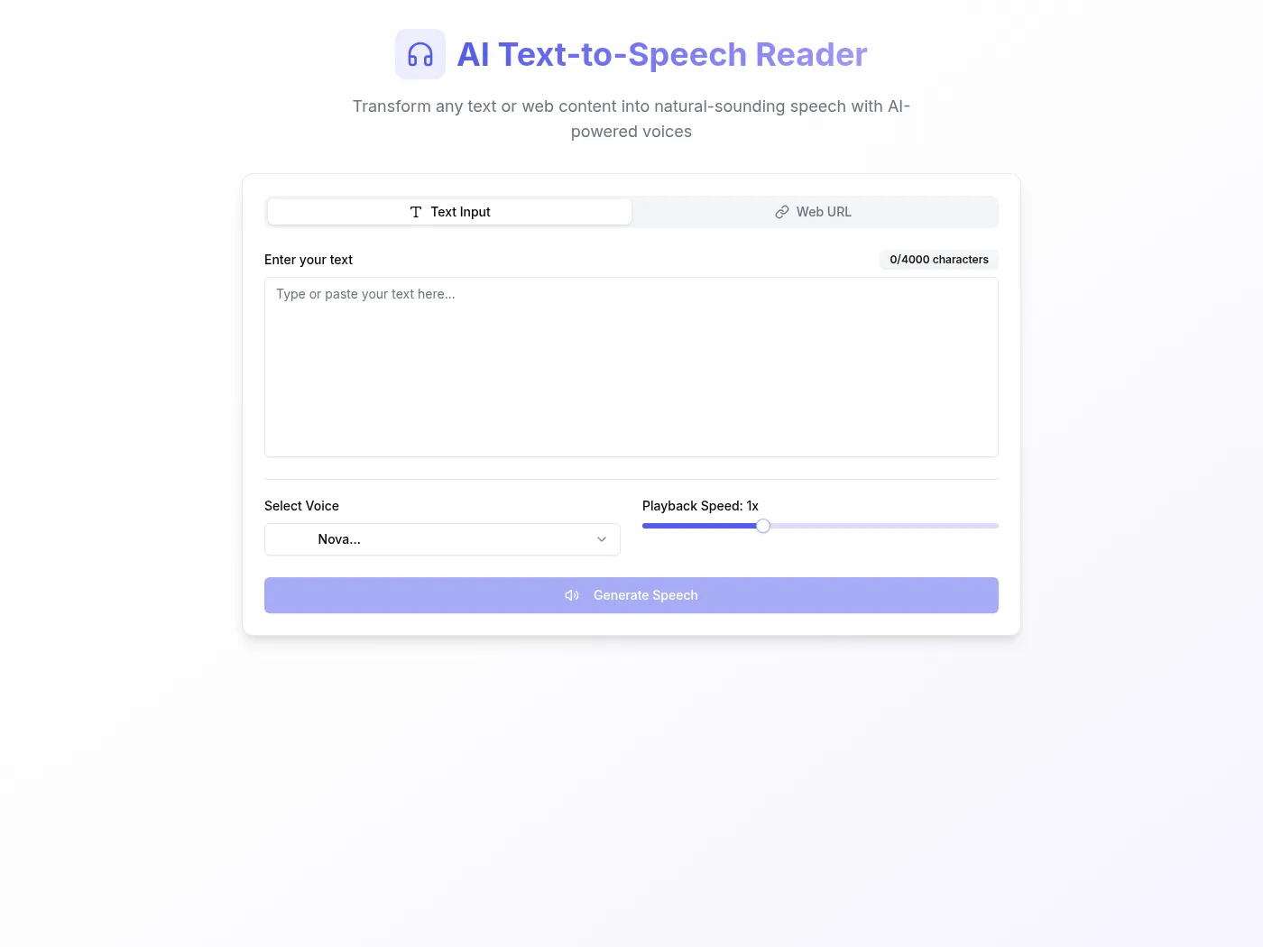 AI Text-to-Speech Web Reader