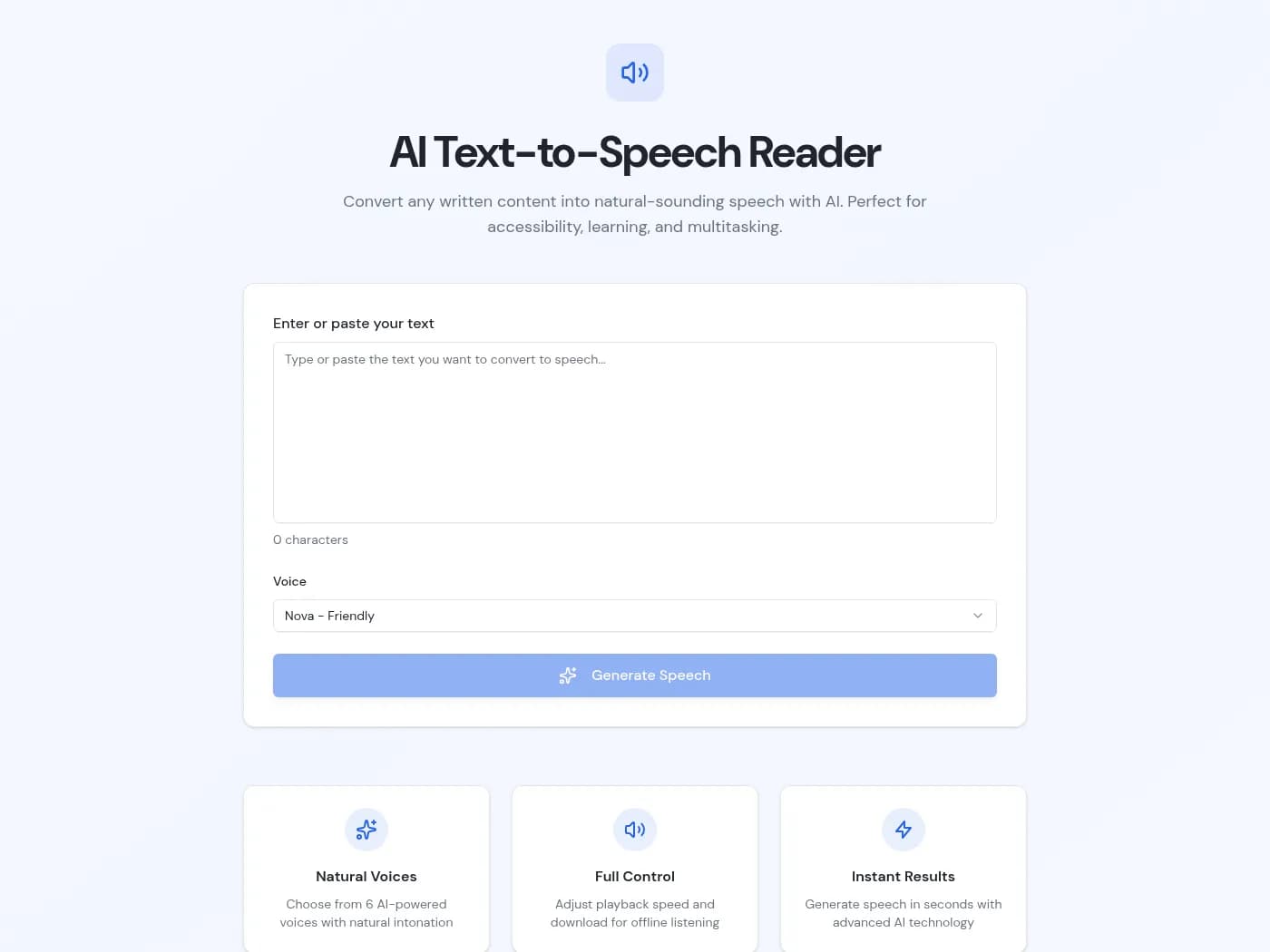 AI Text-to-Speech Web Reader