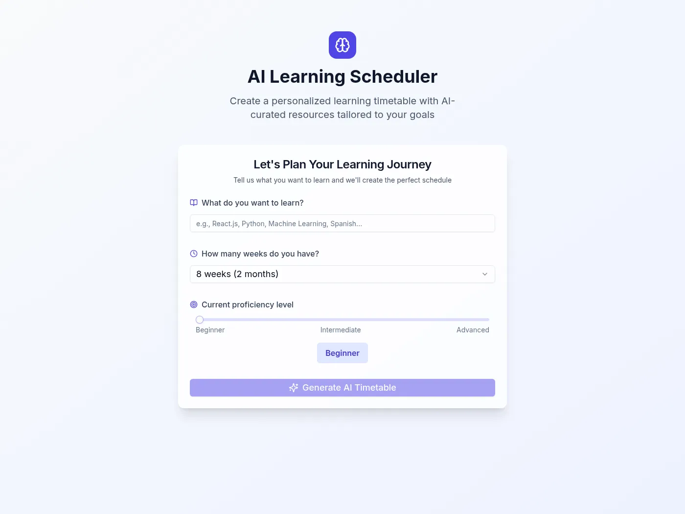 AI-Powered Personalized Learning Timetable Scheduler