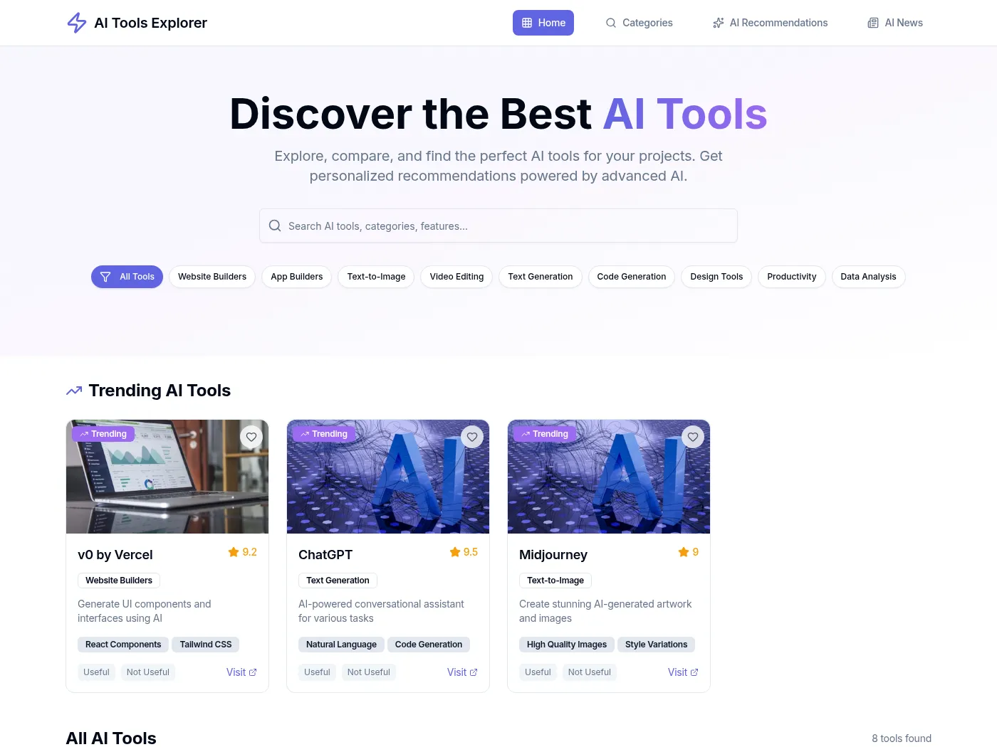 AI Tools Explorer: Real-Time Directory with Smart Recommendations