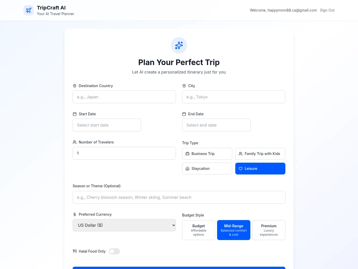 AI-Powered Personalized Trip Itinerary Builder