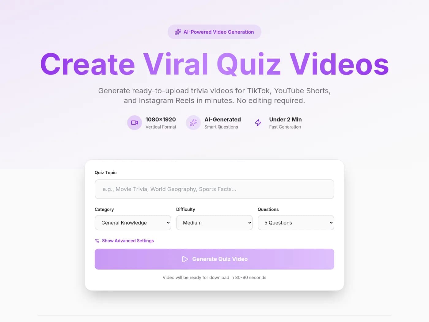 AI Trivia Video Generator for Social Media