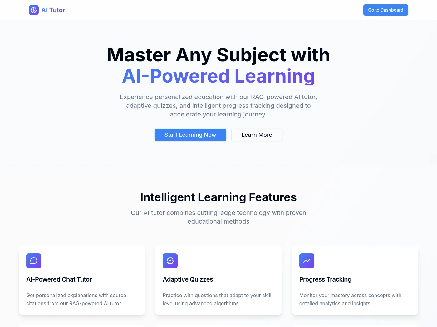 AI Tutor Web App with RAG, Adaptive Quizzes, and Feedback