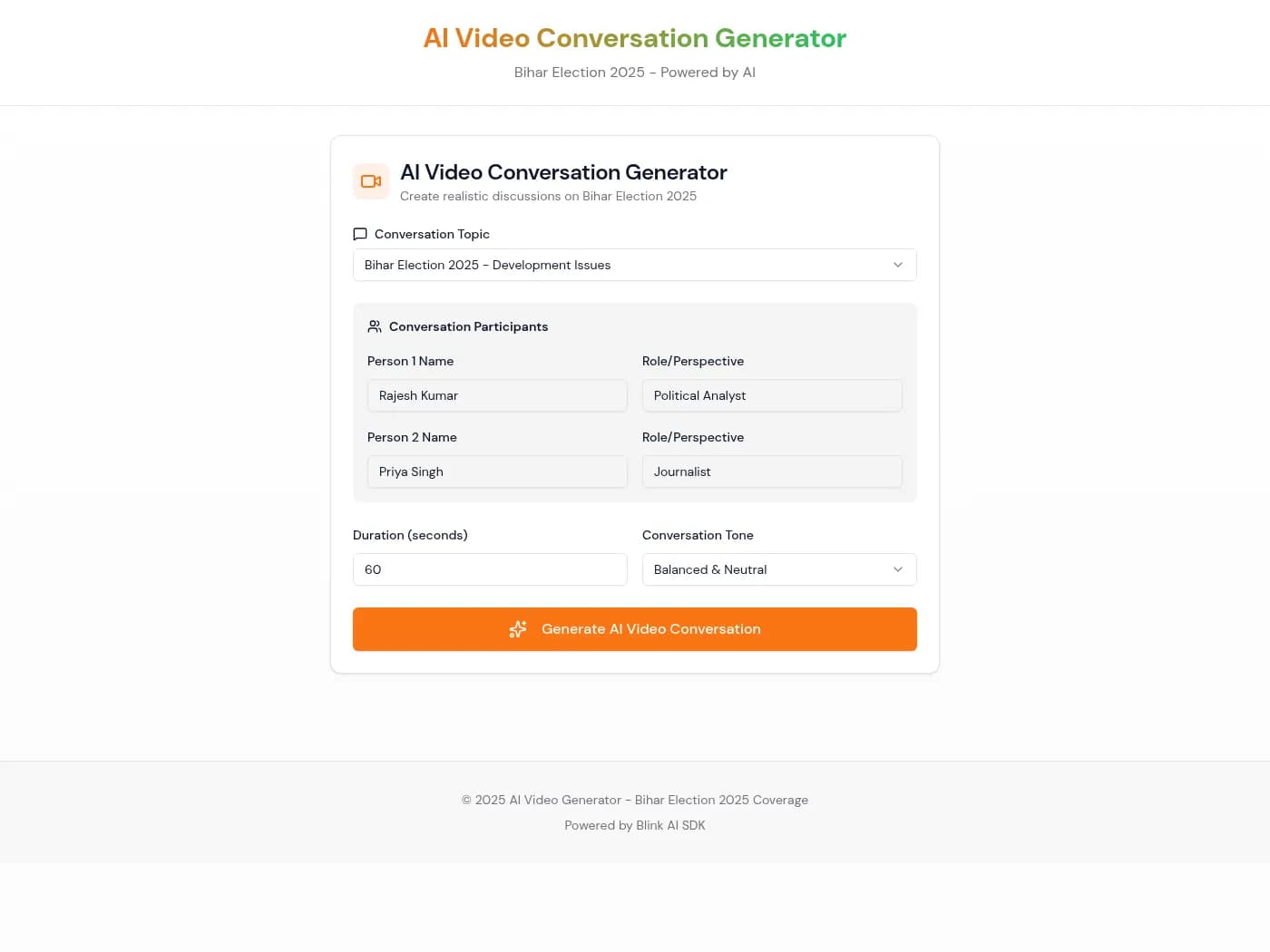 AI Video Conversational Generator for Bihar Election 2025
