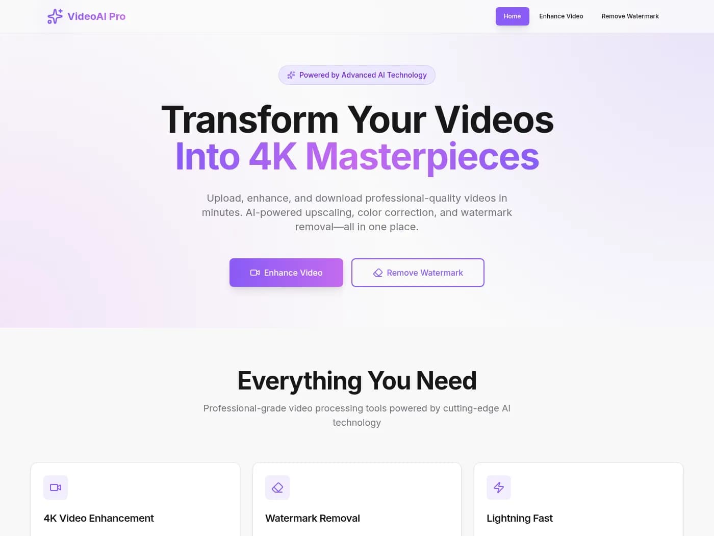 AI Video Enhancer & Watermark Remover Web App