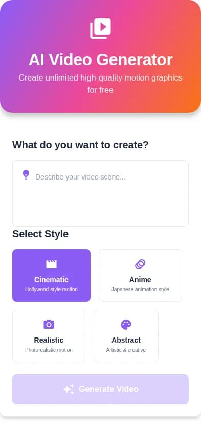 AI Video Generator - Free Unlimited High-Quality Motion Graphics on Mobile