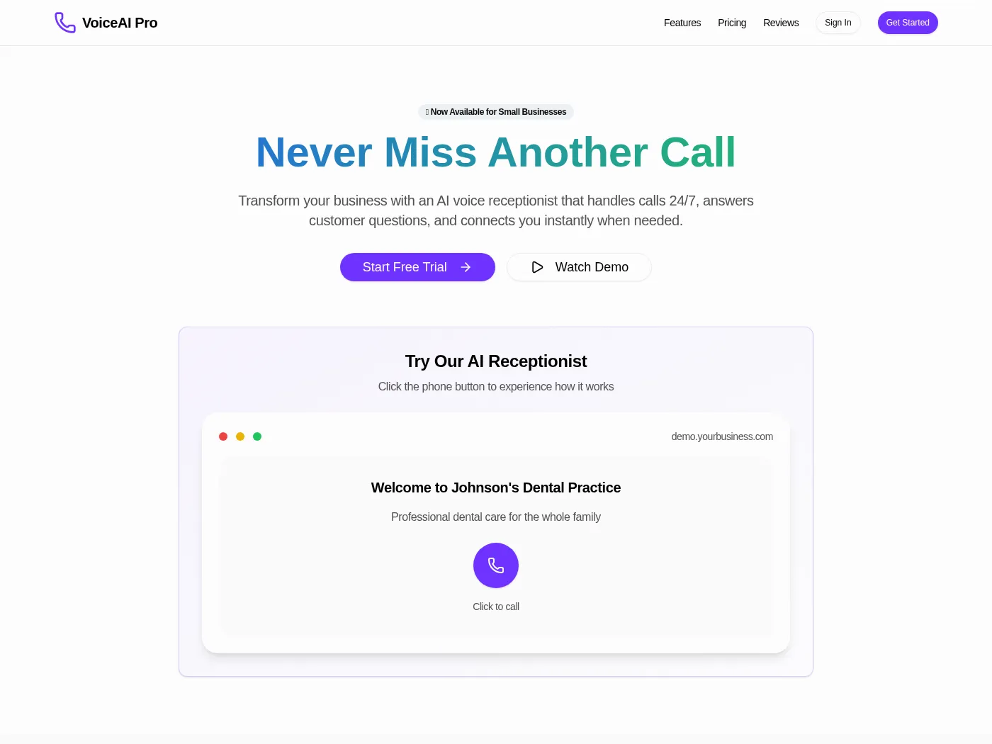 AI Voice Receptionist for Small Business Websites