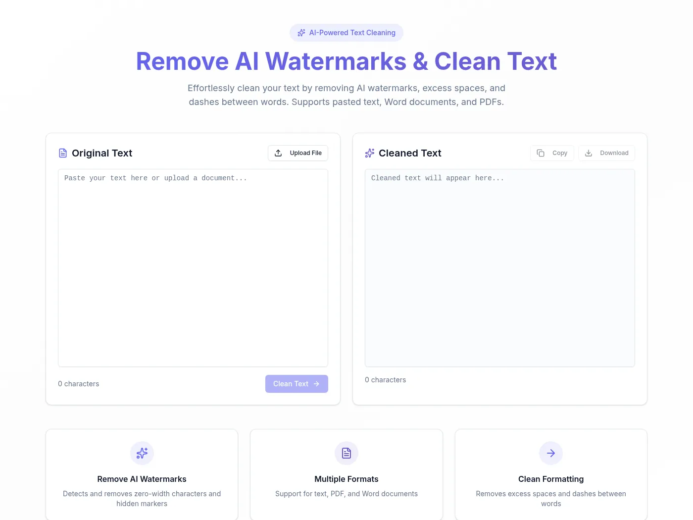 AI Watermark and Formatting Remover for Documents and Text