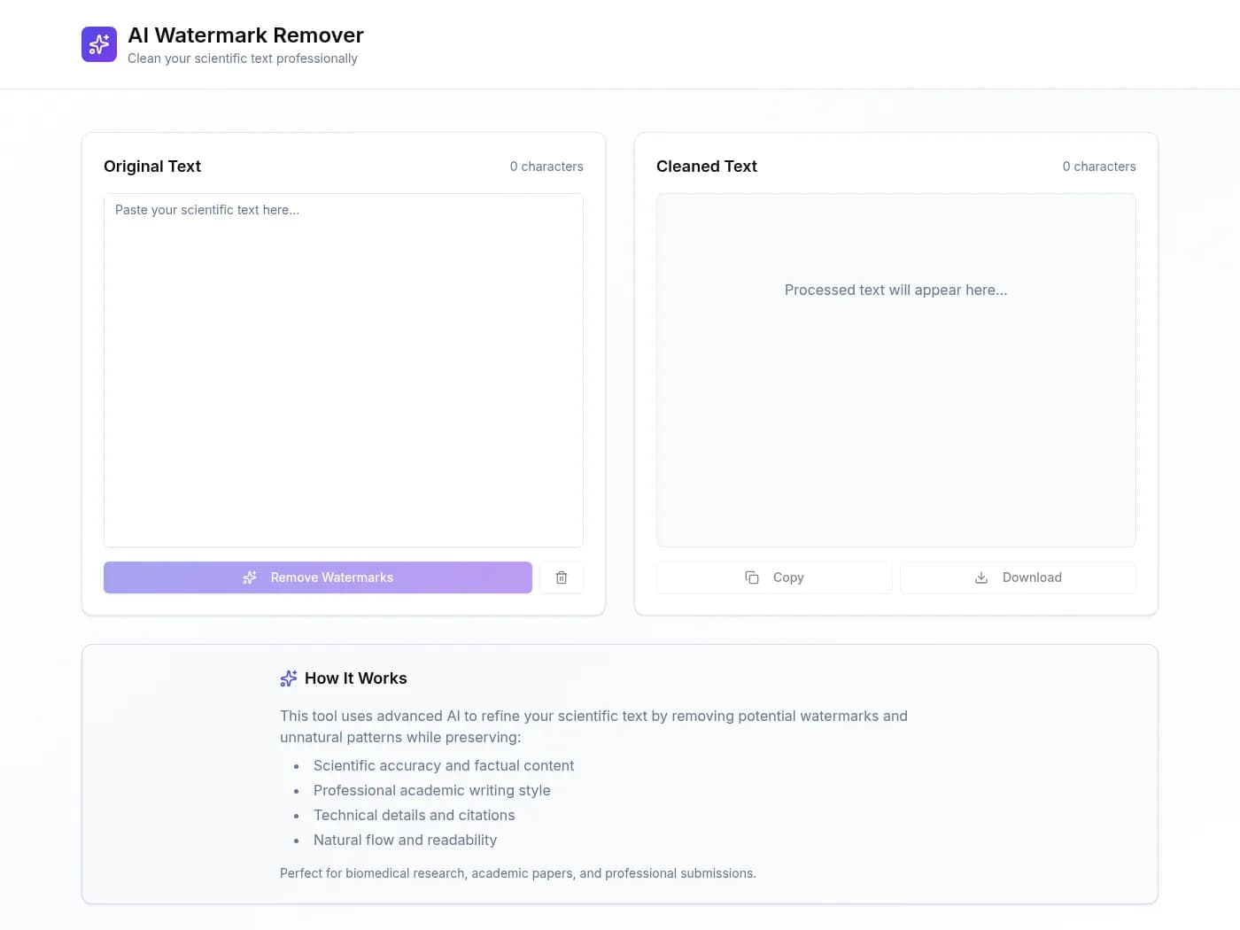 AI Watermark Remover for Scientific Texts