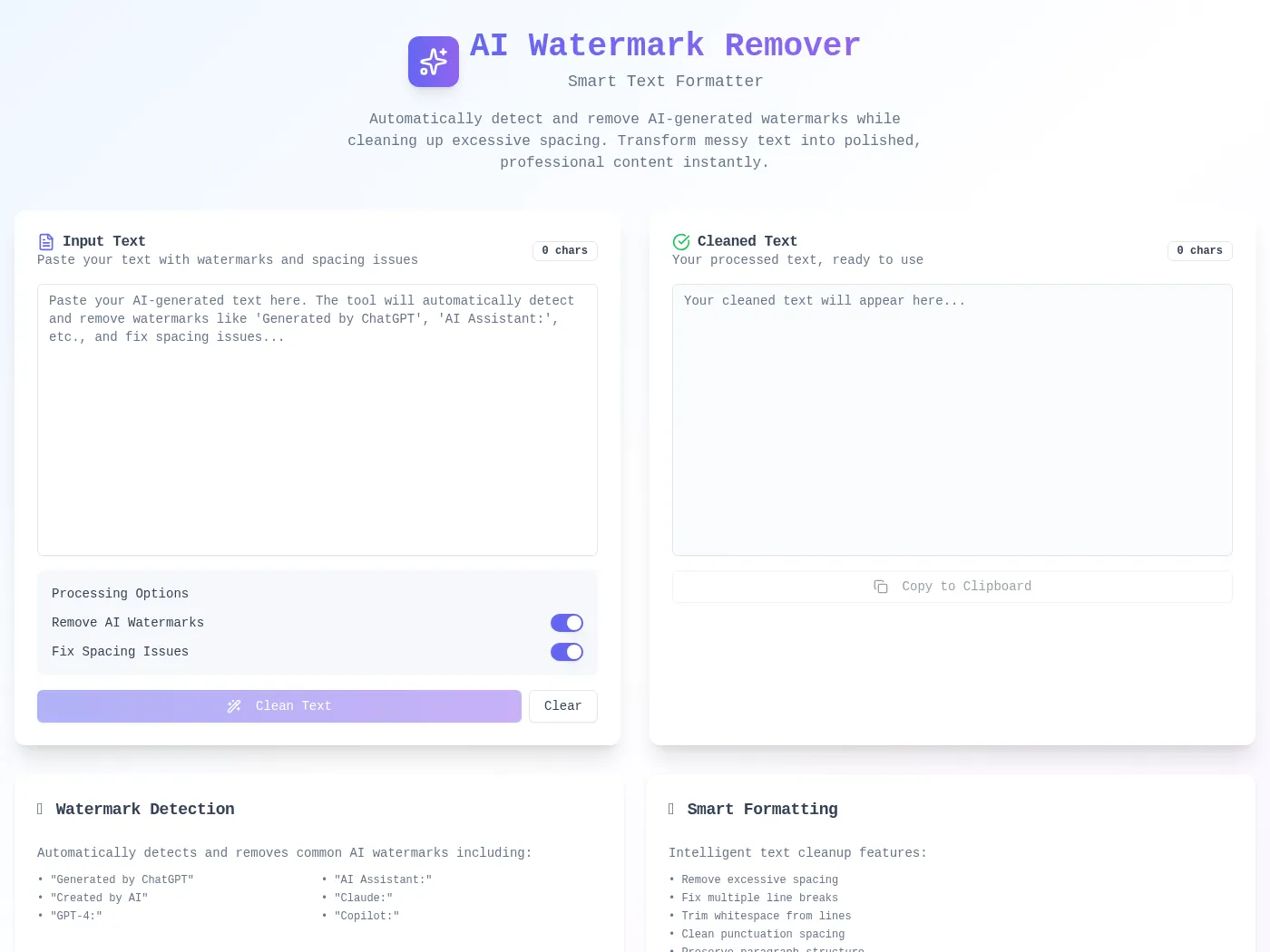 AI Watermark Remover & Smart Text Formatter