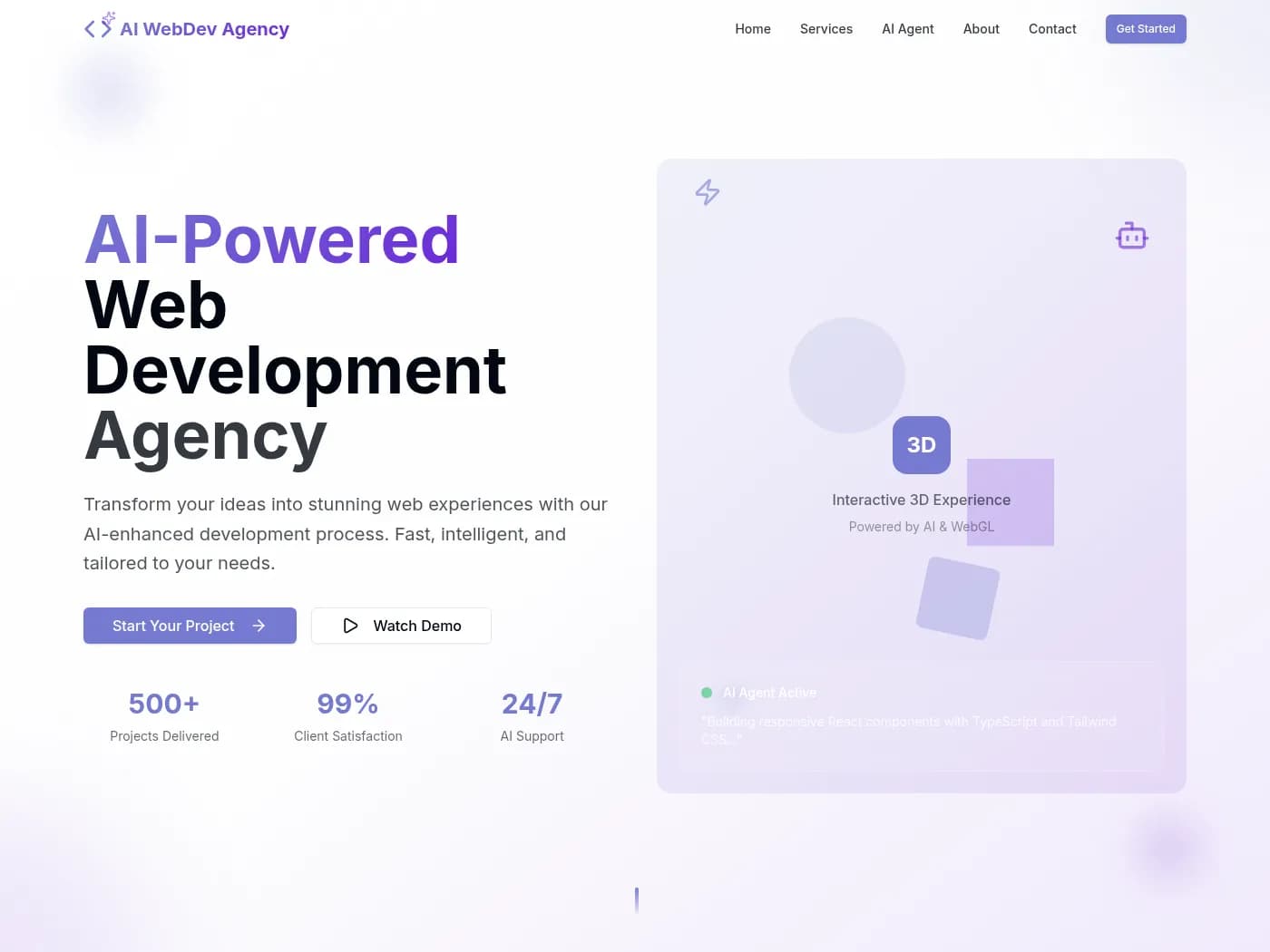 AI-Powered Web Development Agency Site with Interactive 3D & Chatbot