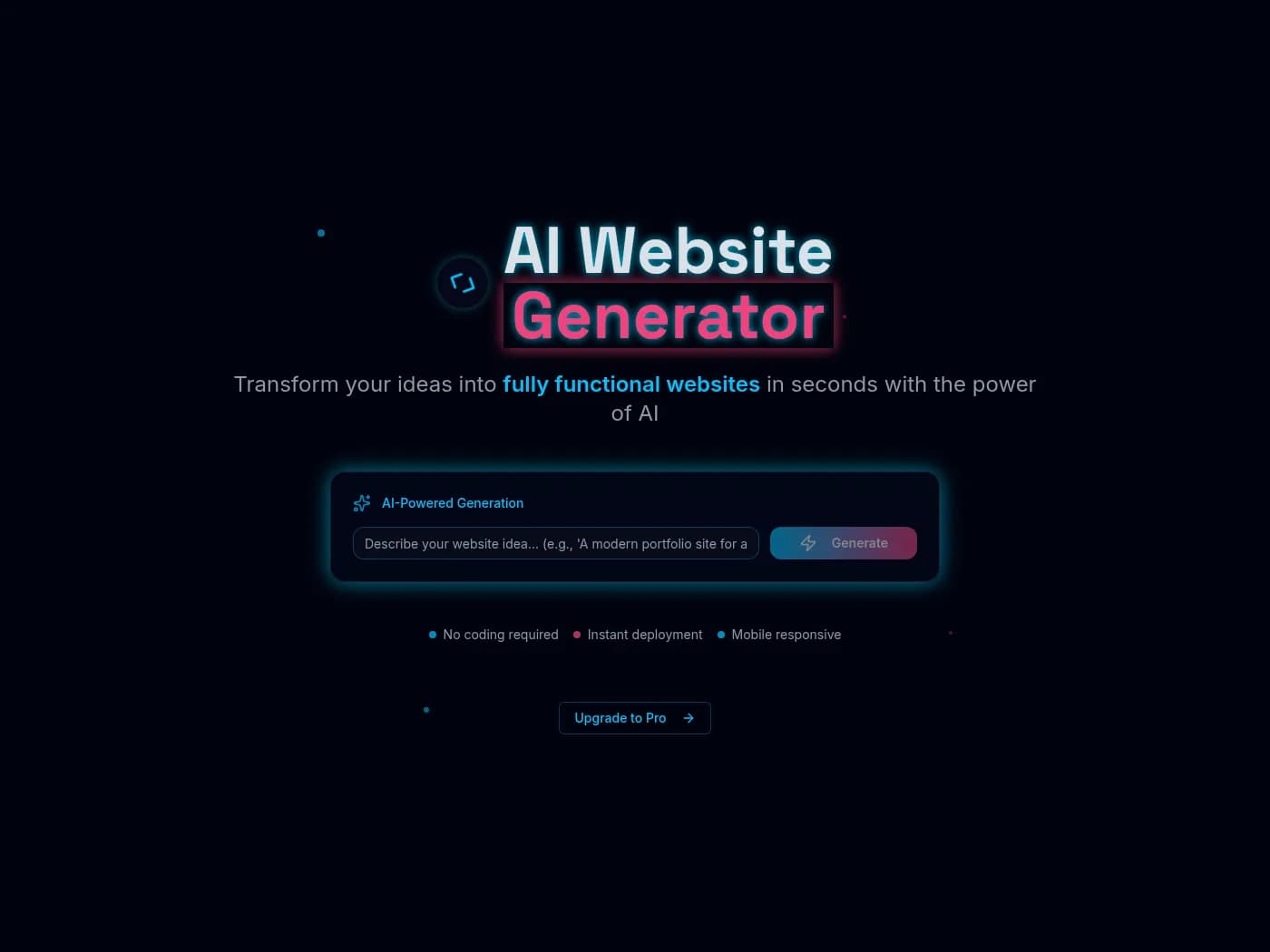 AI-Powered Website Generator with Futuristic 3D Interface